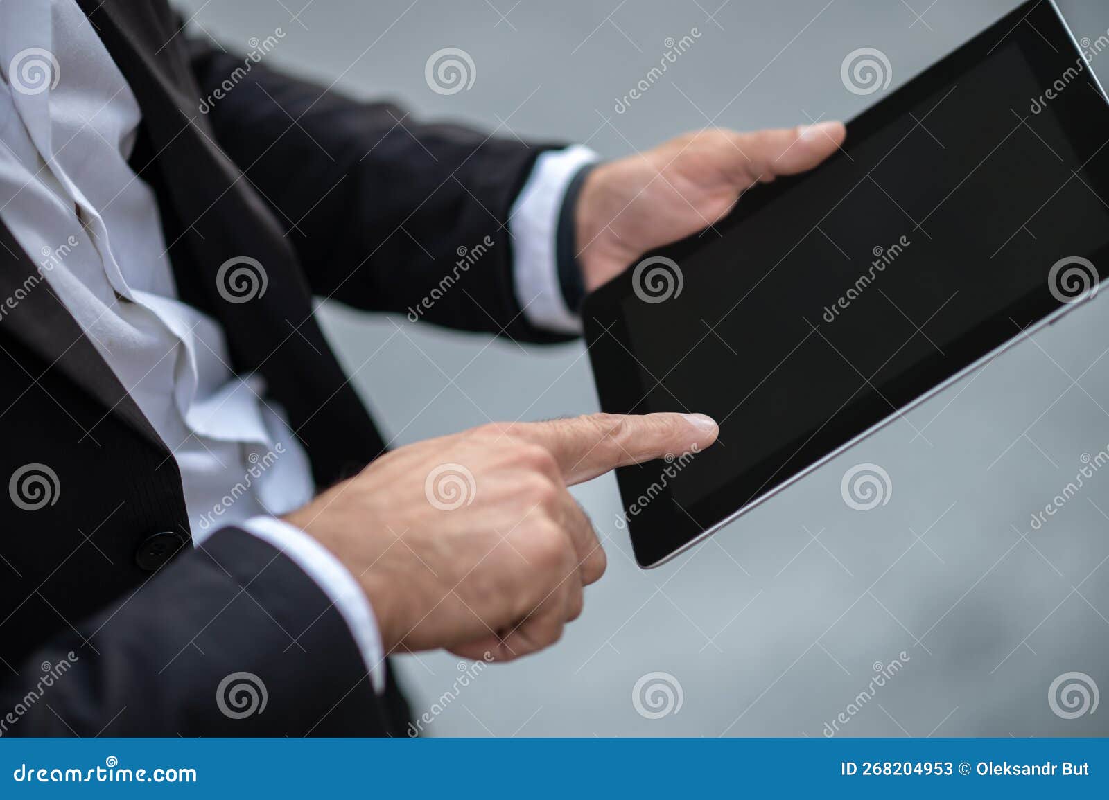 Close Up of a Mans Hand Touching the Sensor Screen of a Tablet Stock ...