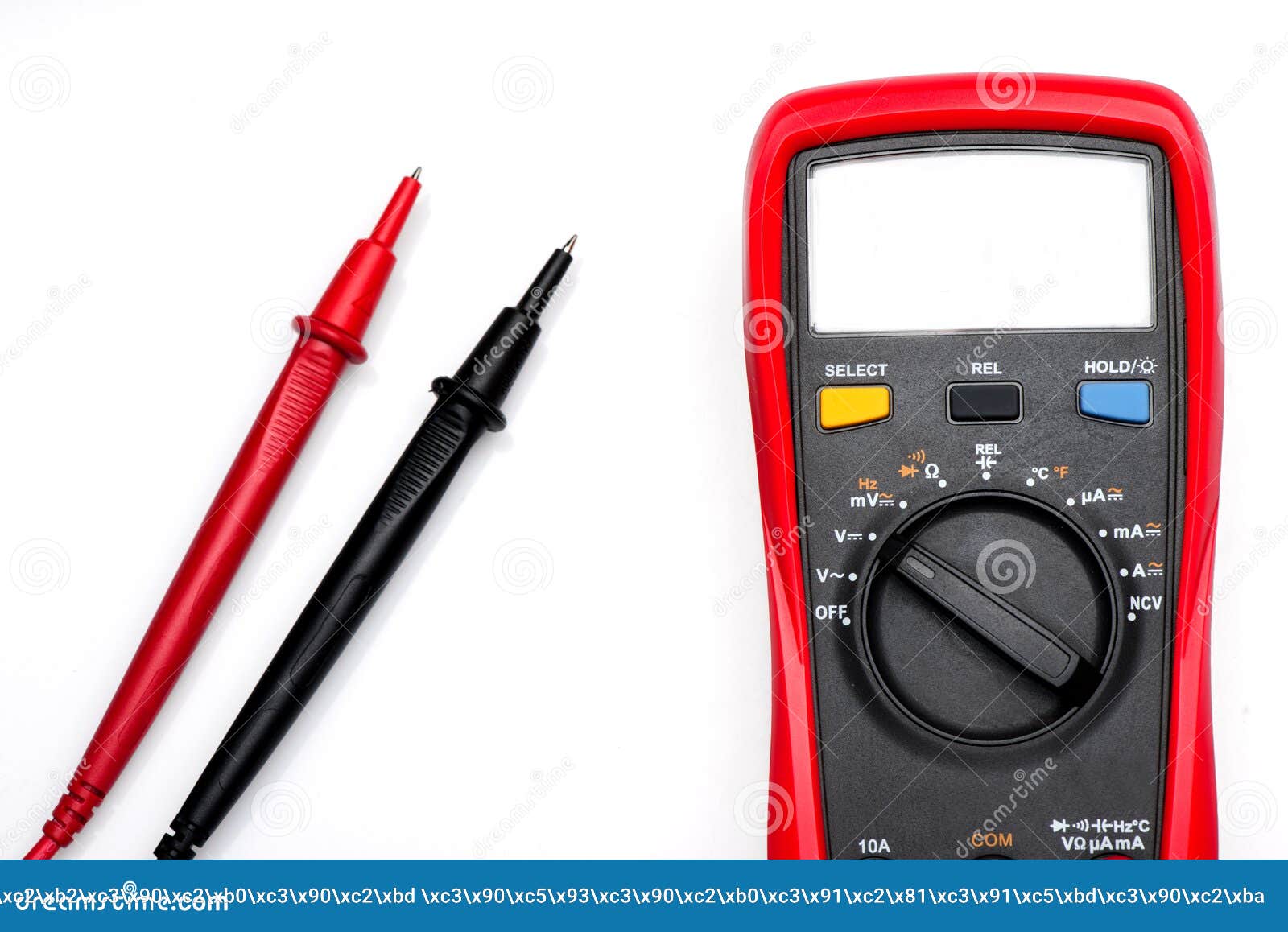 Electronic Digital Multimeter Isolated on White with Probes. Digital ...