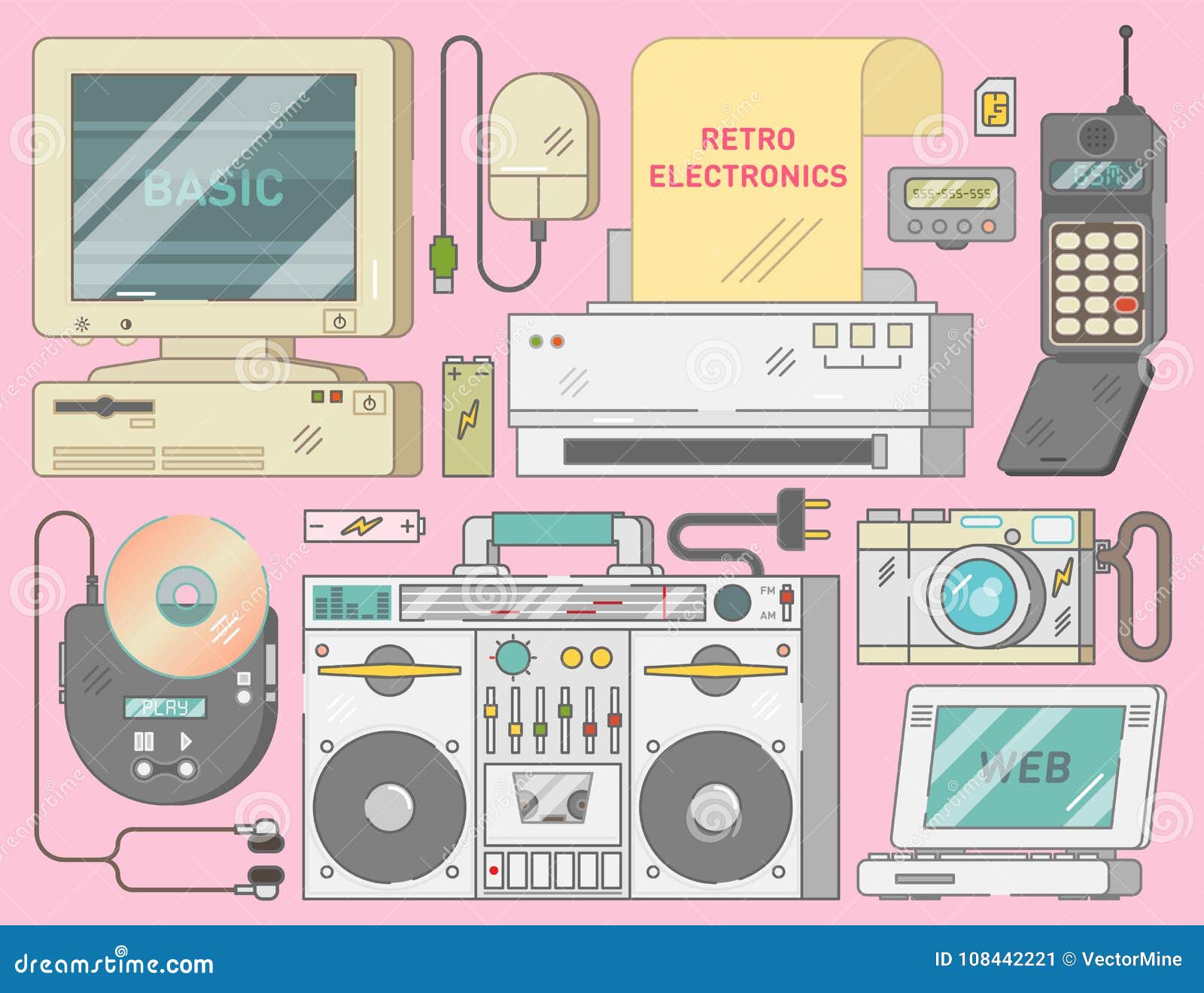 Electronics Collection from 90s, Vector Illustration Set Stock Vector ...