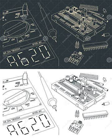Electronics Components Kit Drawings Stock Vector - Illustration of ...