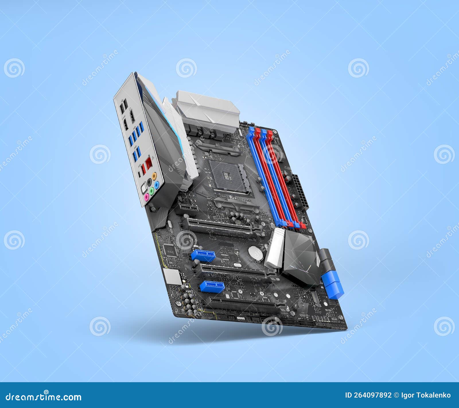 Electronics Components On Modern PC Computer Mainboard 3d Render On ...