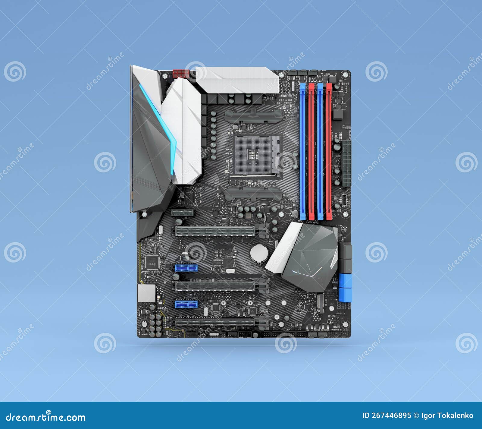 Electronics Components on Modern PC Computer Mainboard 3d Render on ...