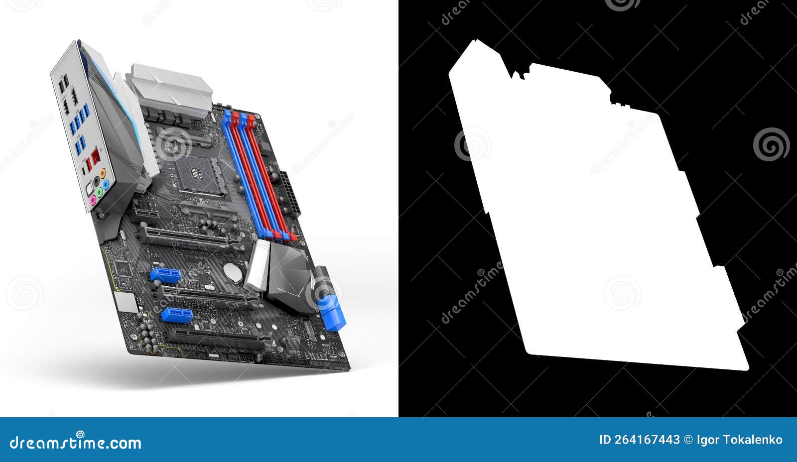 Electronics Components on Modern PC Computer Mainboard 3d Render on ...