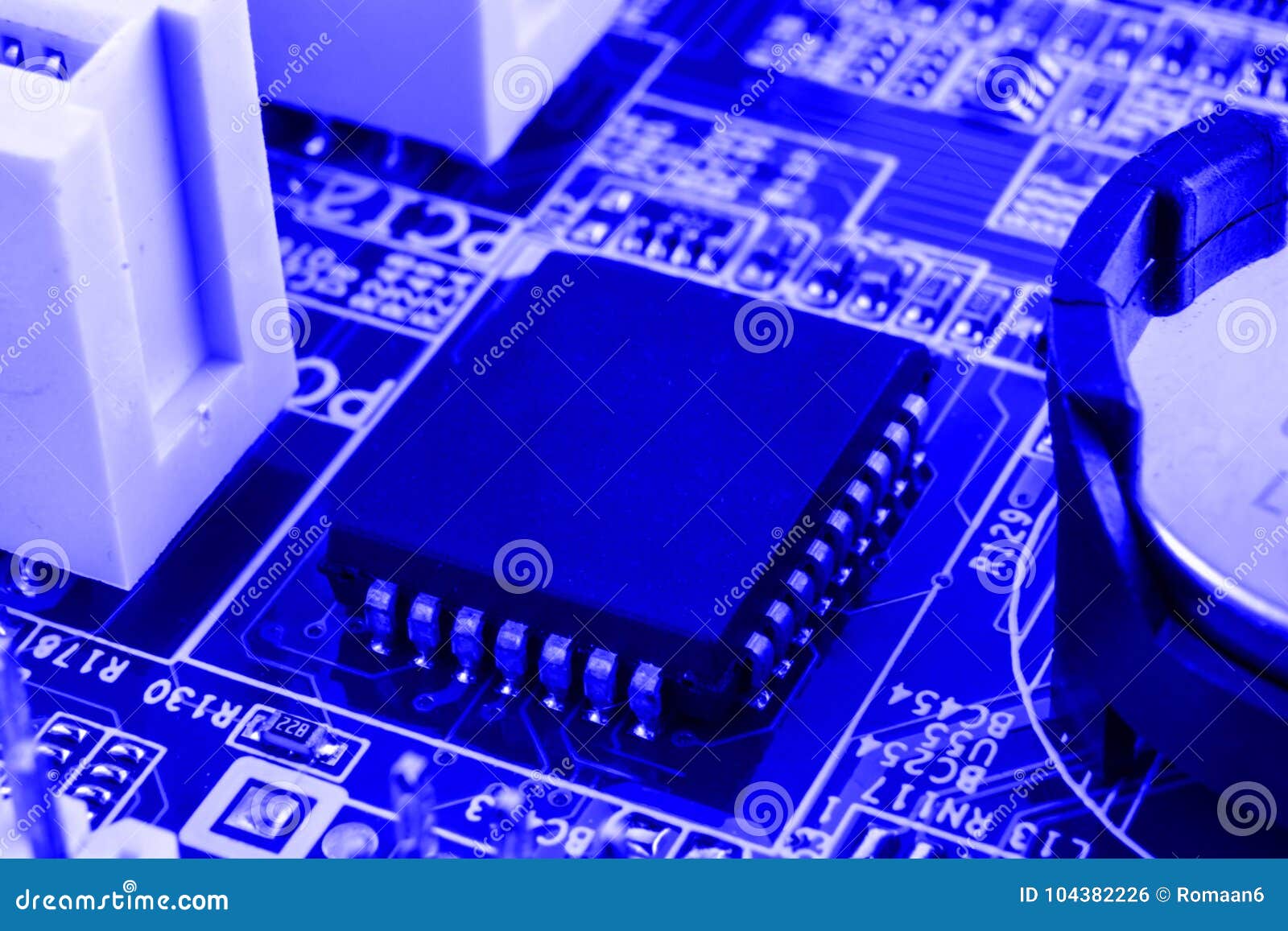 Electronics Components on Modern PC Computer Motherboard with RAM ...