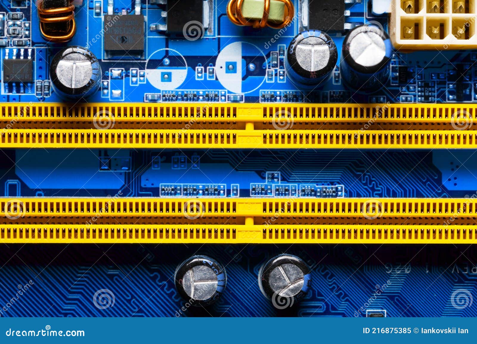 Electronics Components on the Motherboard of a Modern Computer with a ...
