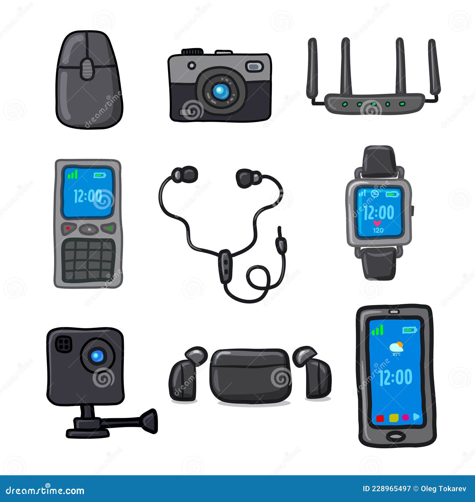 Electronics Devices Set Icons Stock Vector - Illustration of headphones ...