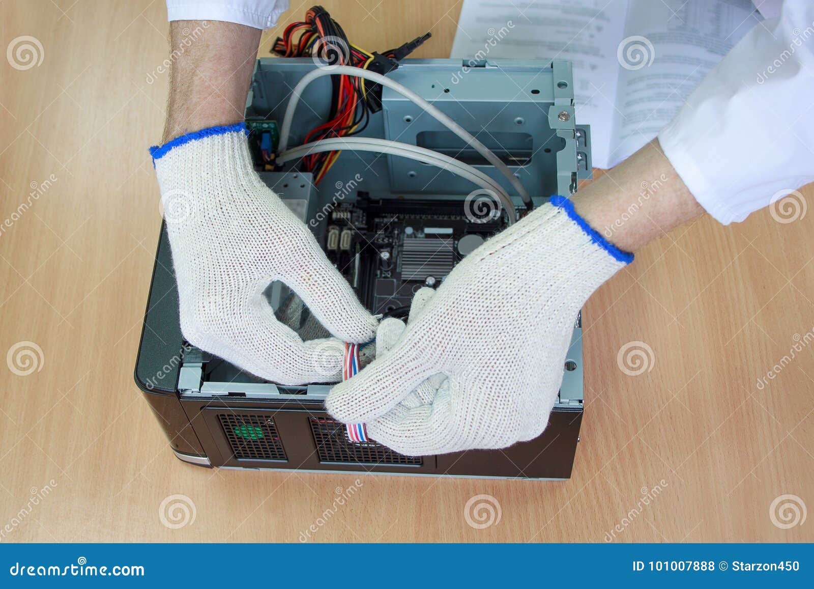 Electronics Engineer Assembles a Personal Computer. Instruction for ...