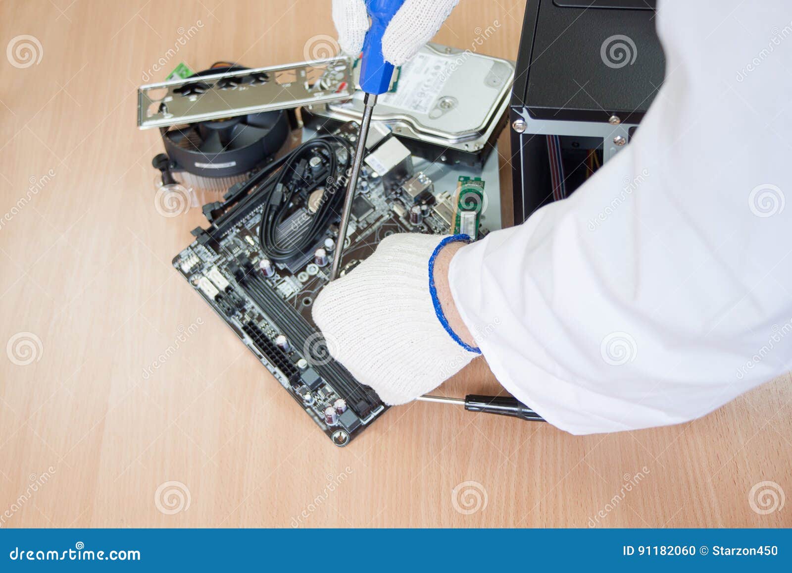 Electronics Engineer Assembly a Modern Personal Computer. Stock Photo ...
