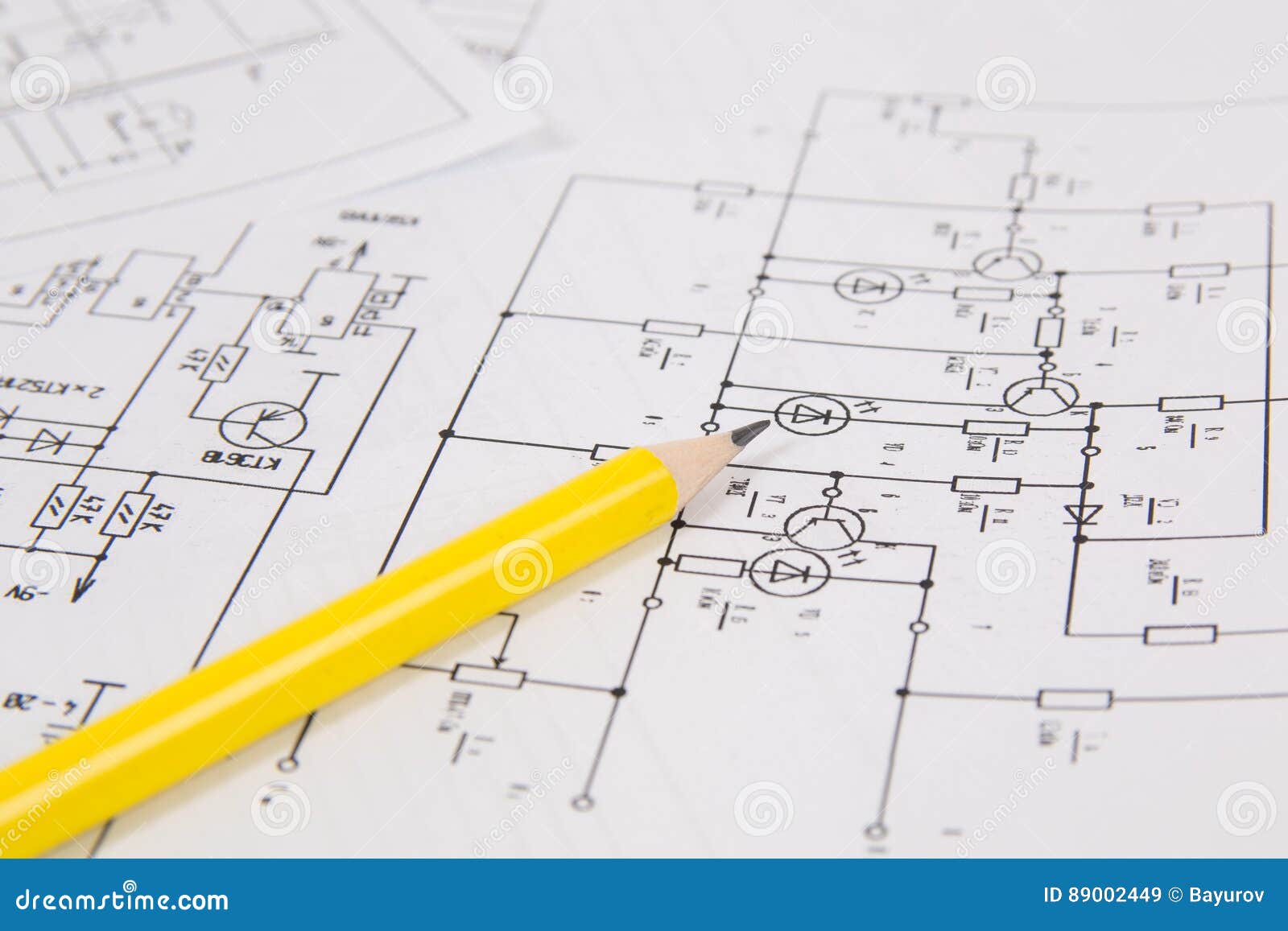 Electronics and Engineering. Pencil on Printed Drawings of Elect Stock ...