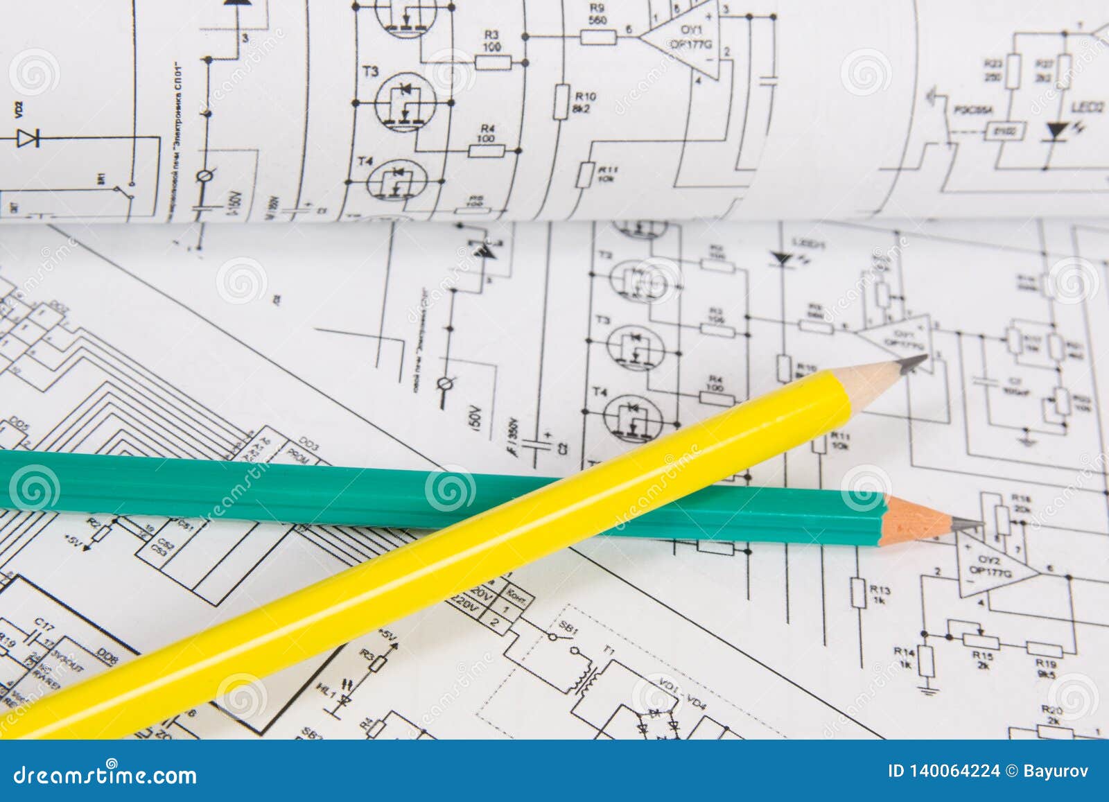 Printed Drawings of Electrical Circuits and Pencils. Science ...
