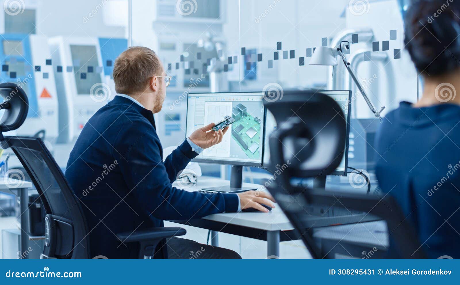 Electronics Factory: Male Electrical Engineer Holds PCB Prototype ...