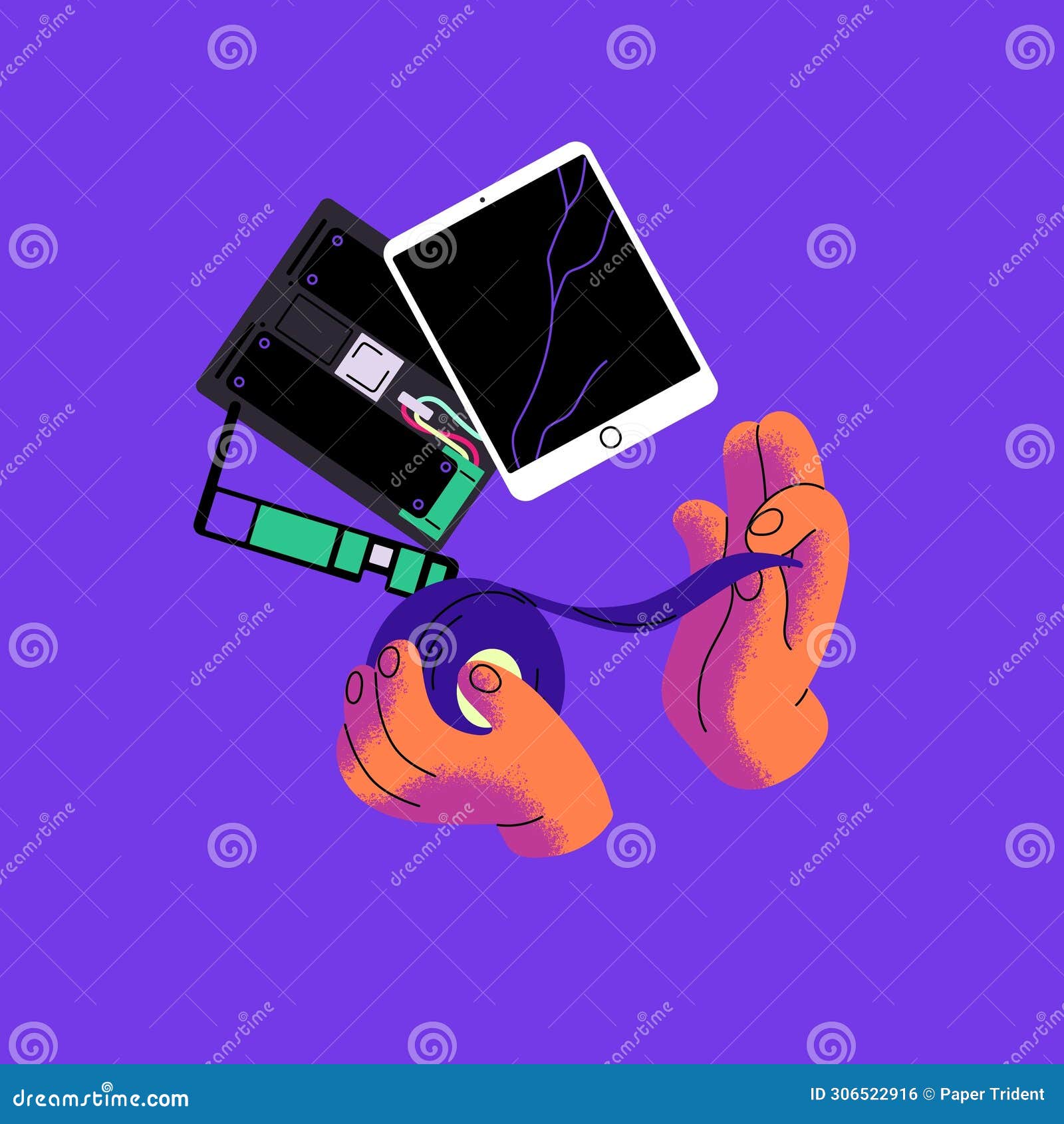 Electronics Fix Concept. Serviceman Repair Broken Device with Cracked ...