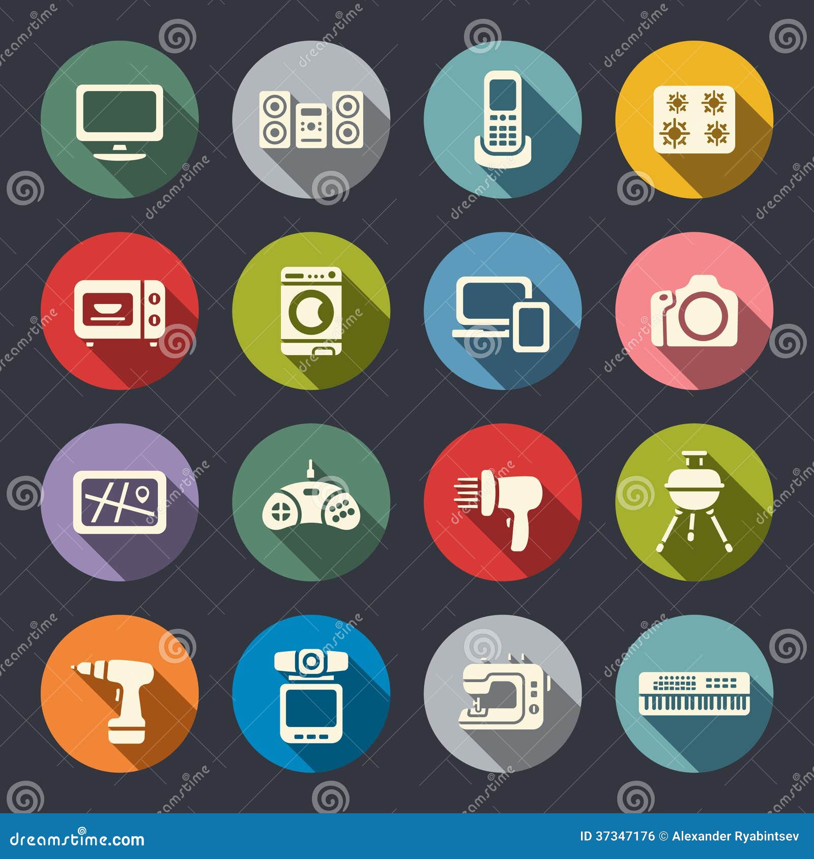 Electronics flat icon set stock vector. Illustration of camera - 37347176