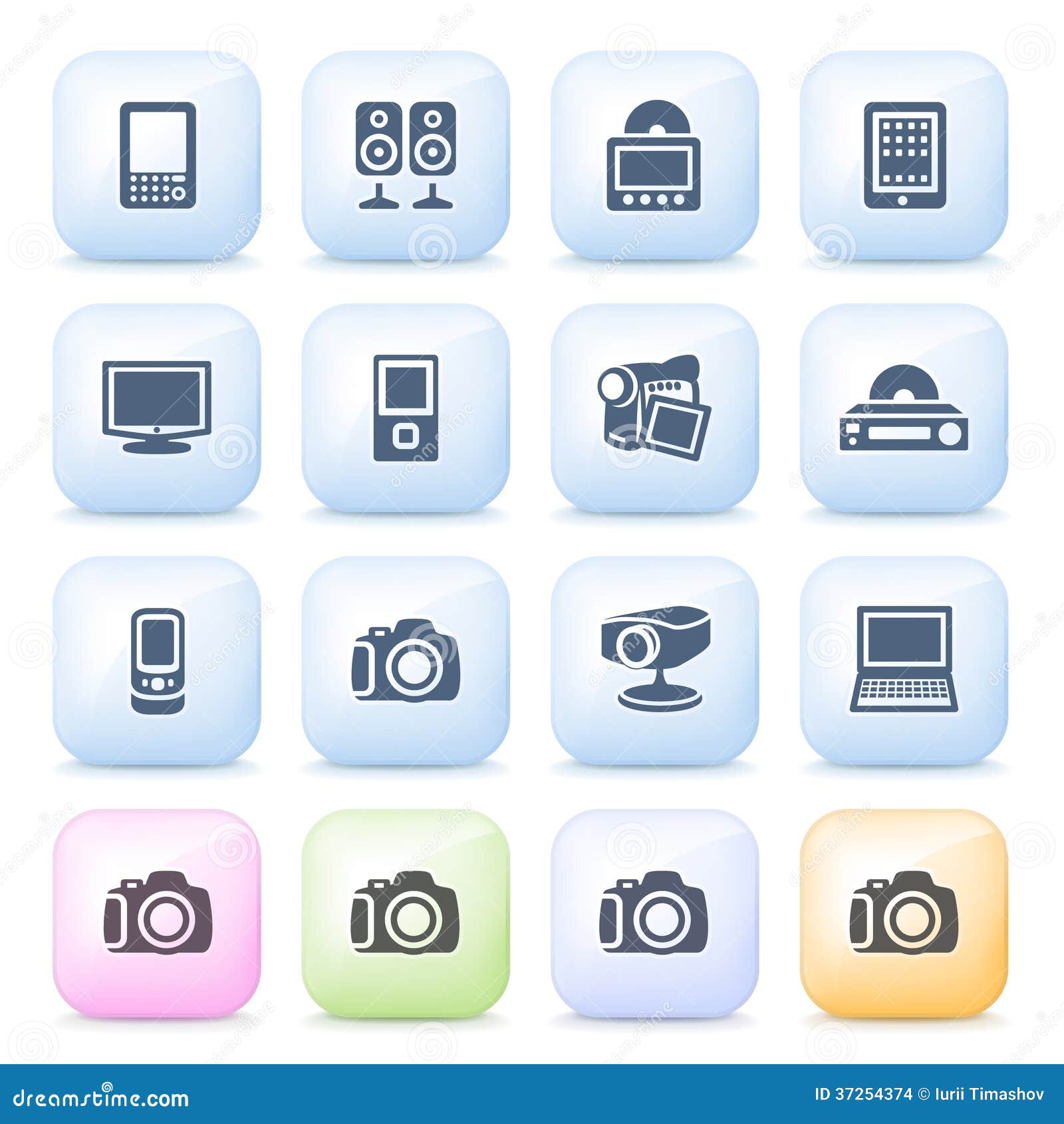 Electronics Icons on Color Buttons. Stock Vector - Illustration of ...