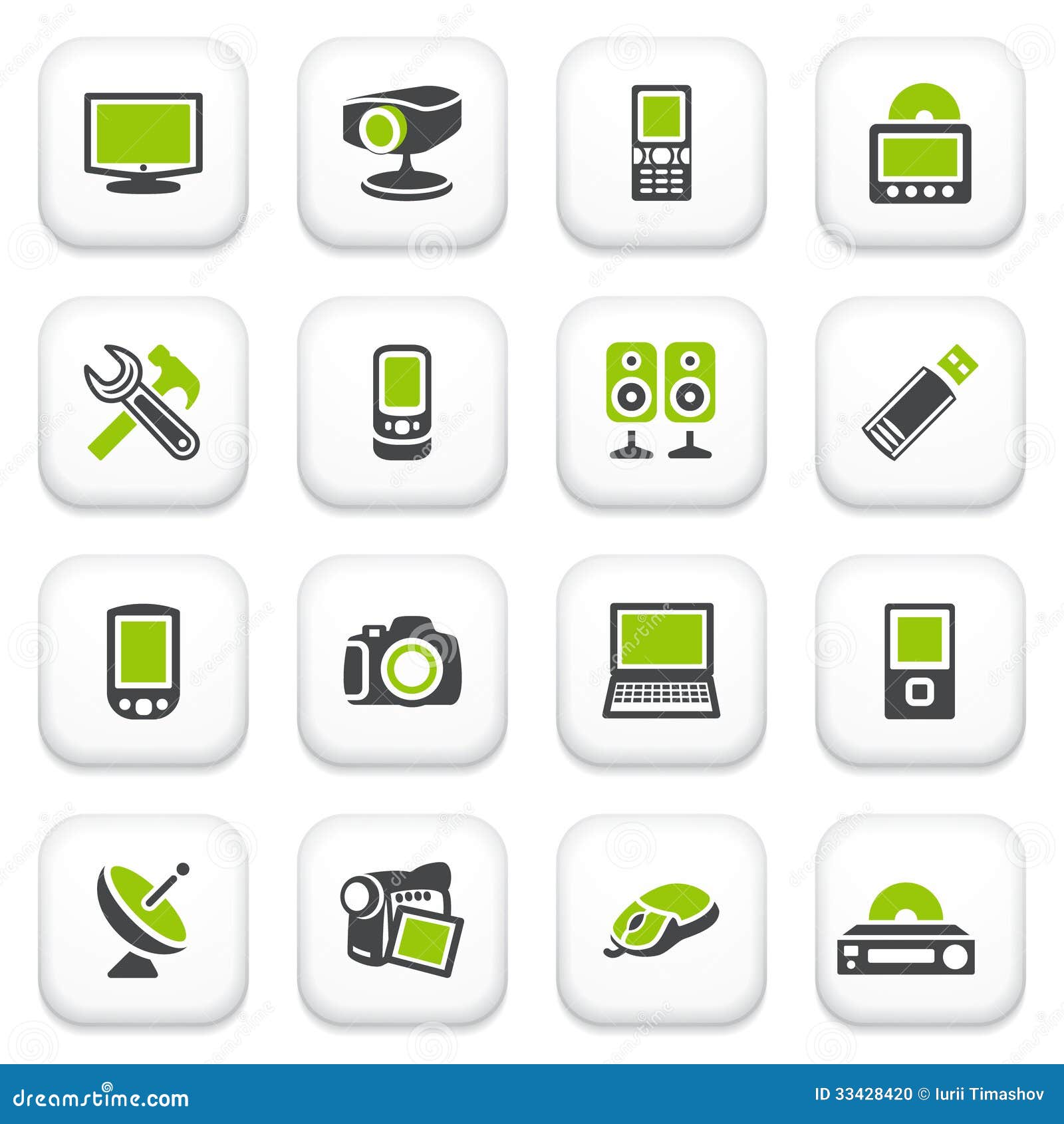 Electronics Icons. Green Gray Series. Stock Vector - Illustration of ...