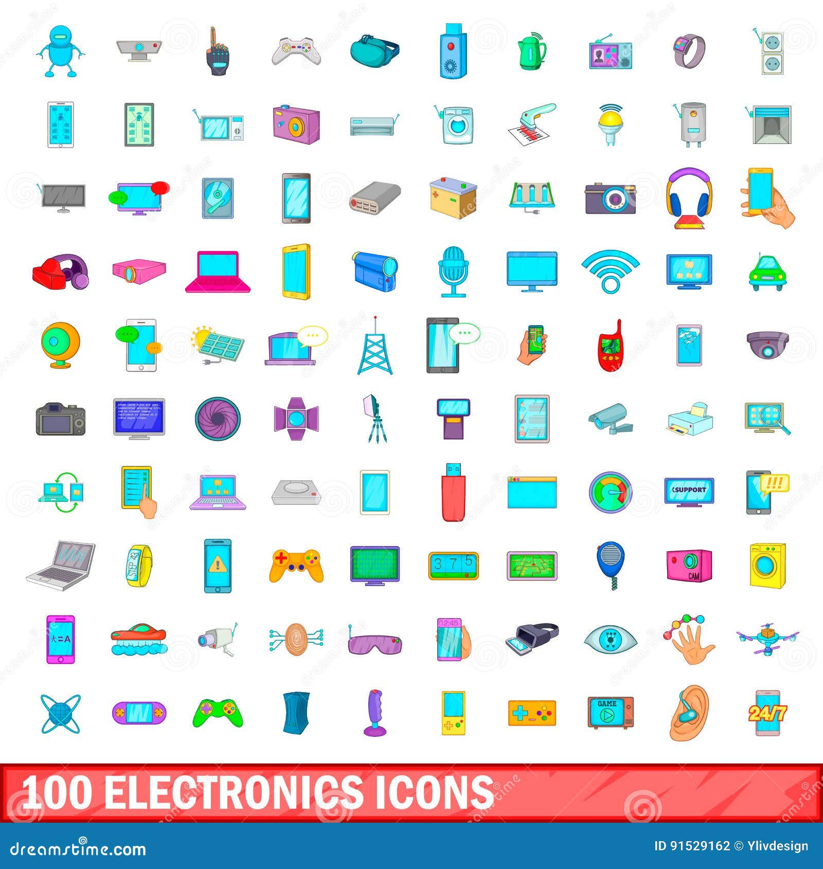 100 Electronics Icons Set, Cartoon Style Stock Vector - Illustration of ...