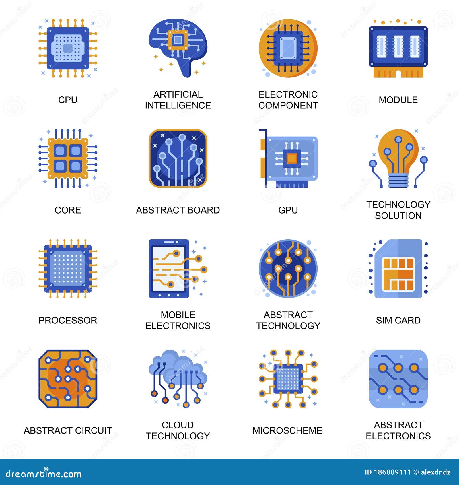 Electronics Icons Set in Flat Style. Stock Vector - Illustration of ...