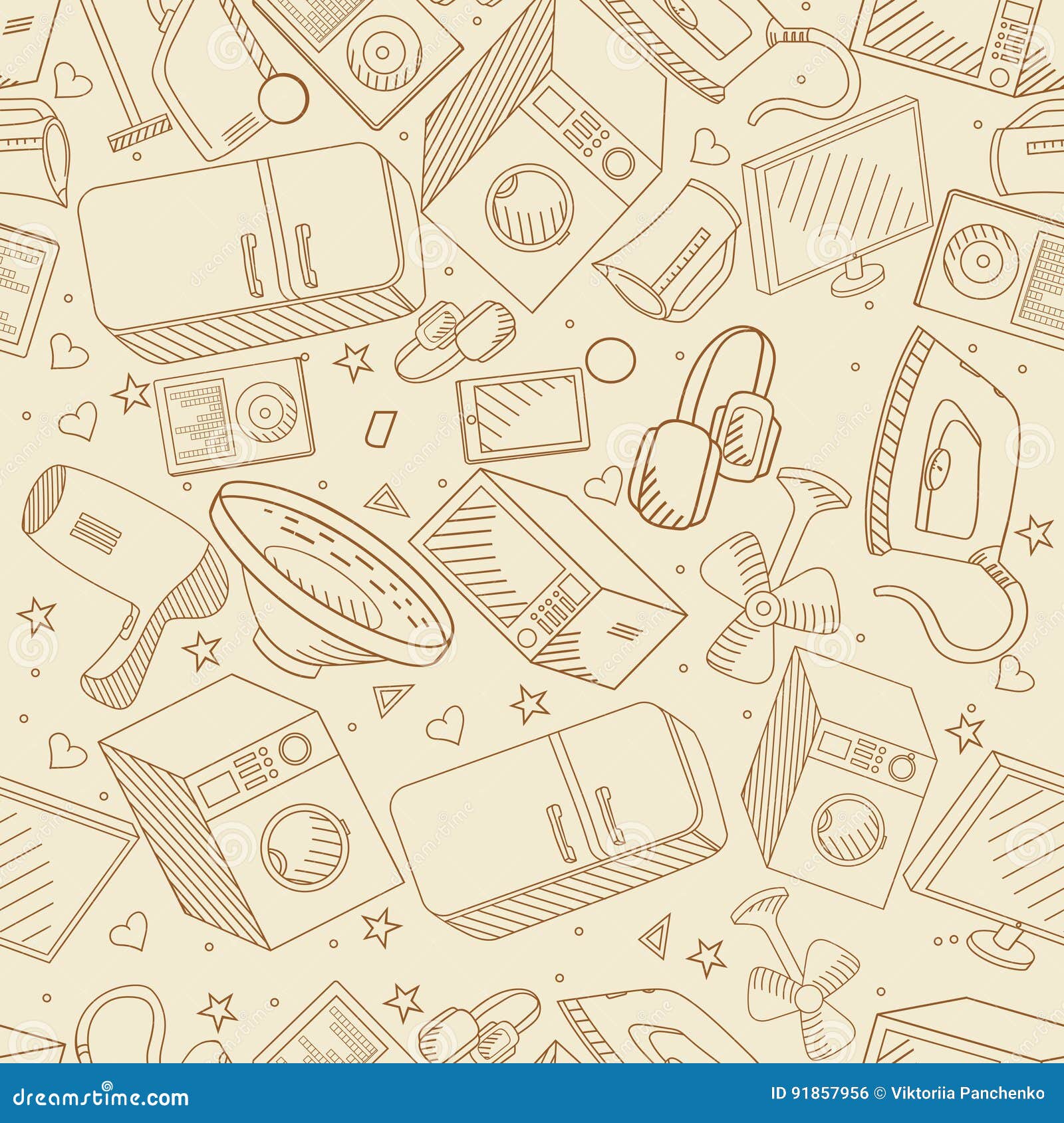 Electronics Line Art Design Vector Illustration Seamless Retro Stock ...