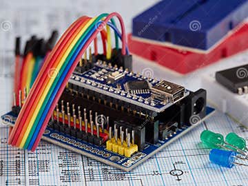 Electronics and Microprocessor.Electronic DIY Project Arduino.Drawing on a Light Background.Do ...