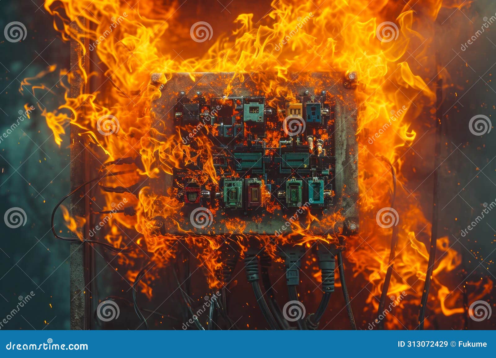Electronics Overheating Concept with Flames. Stock Image - Image of ...