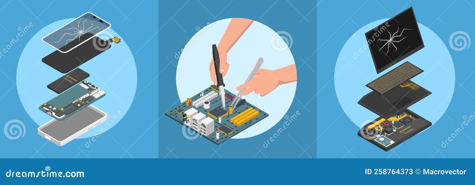 Electronics Repair Circle Compositions Stock Vector - Illustration of ...