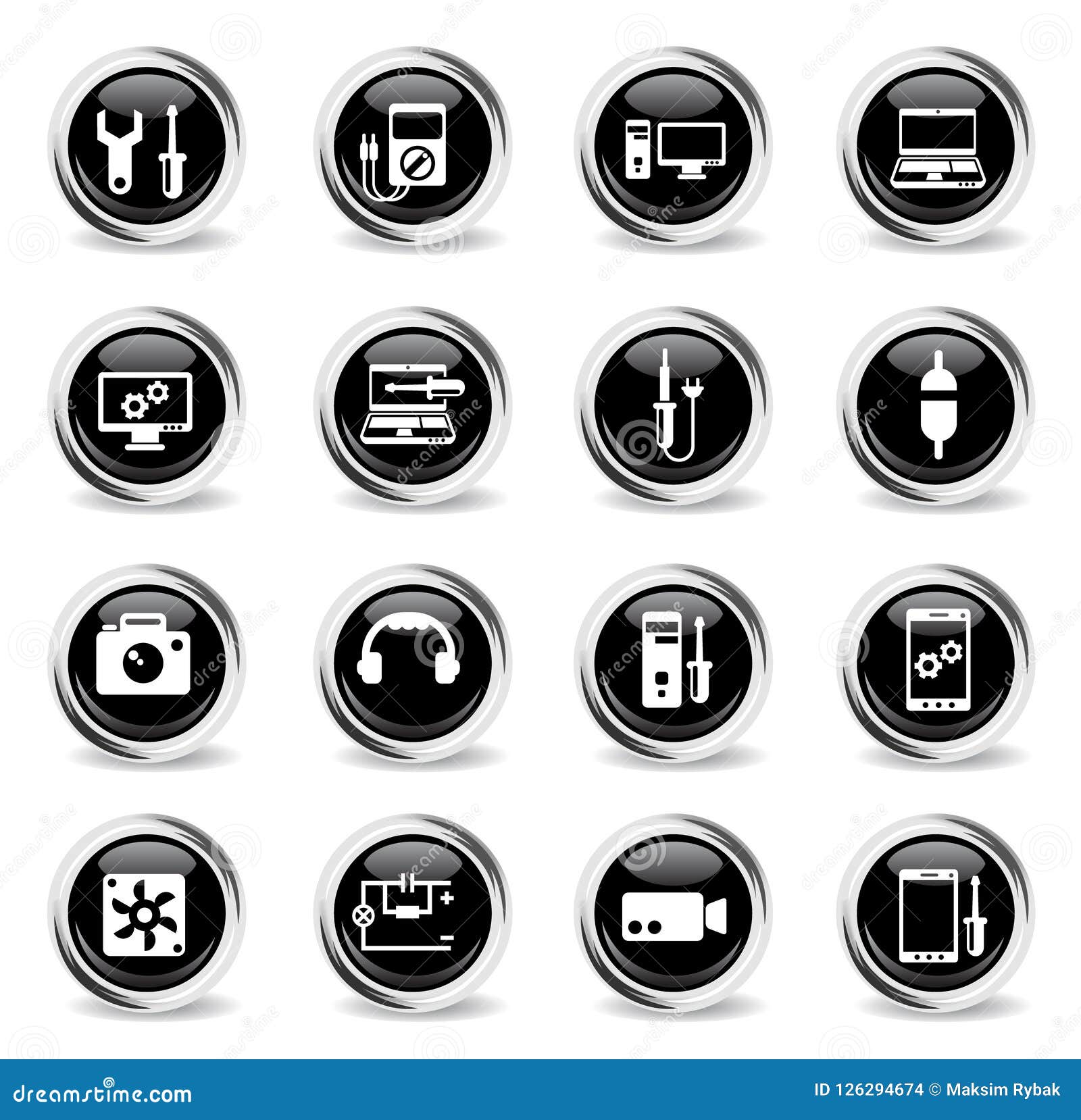 Electronics Repair Icon Set Stock Vector - Illustration of monitor ...