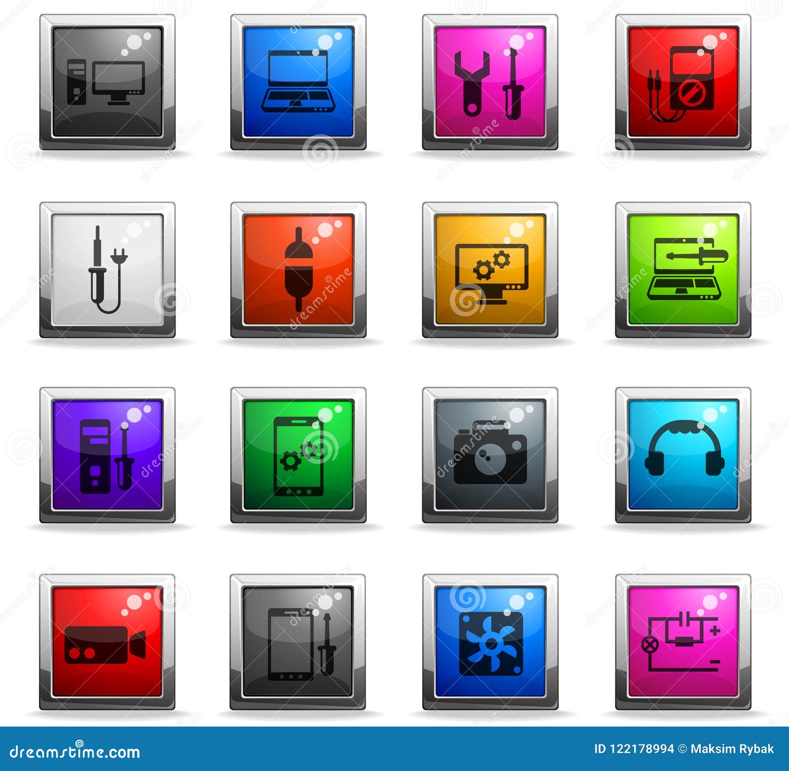 Electronics Repair Icon Set Stock Vector - Illustration of wrench ...