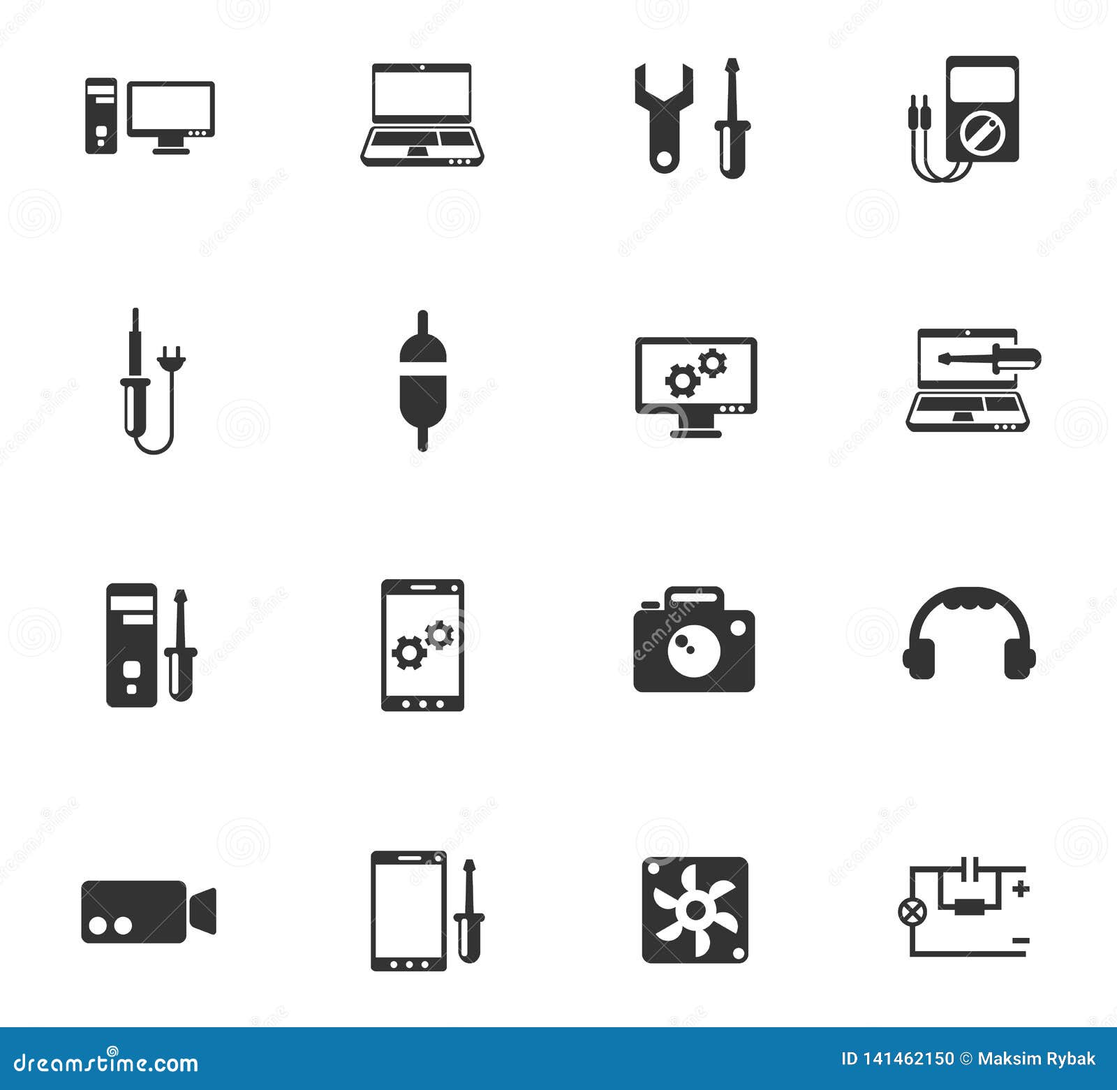 Electronics Repair Icon Set Stock Vector - Illustration of resistor ...
