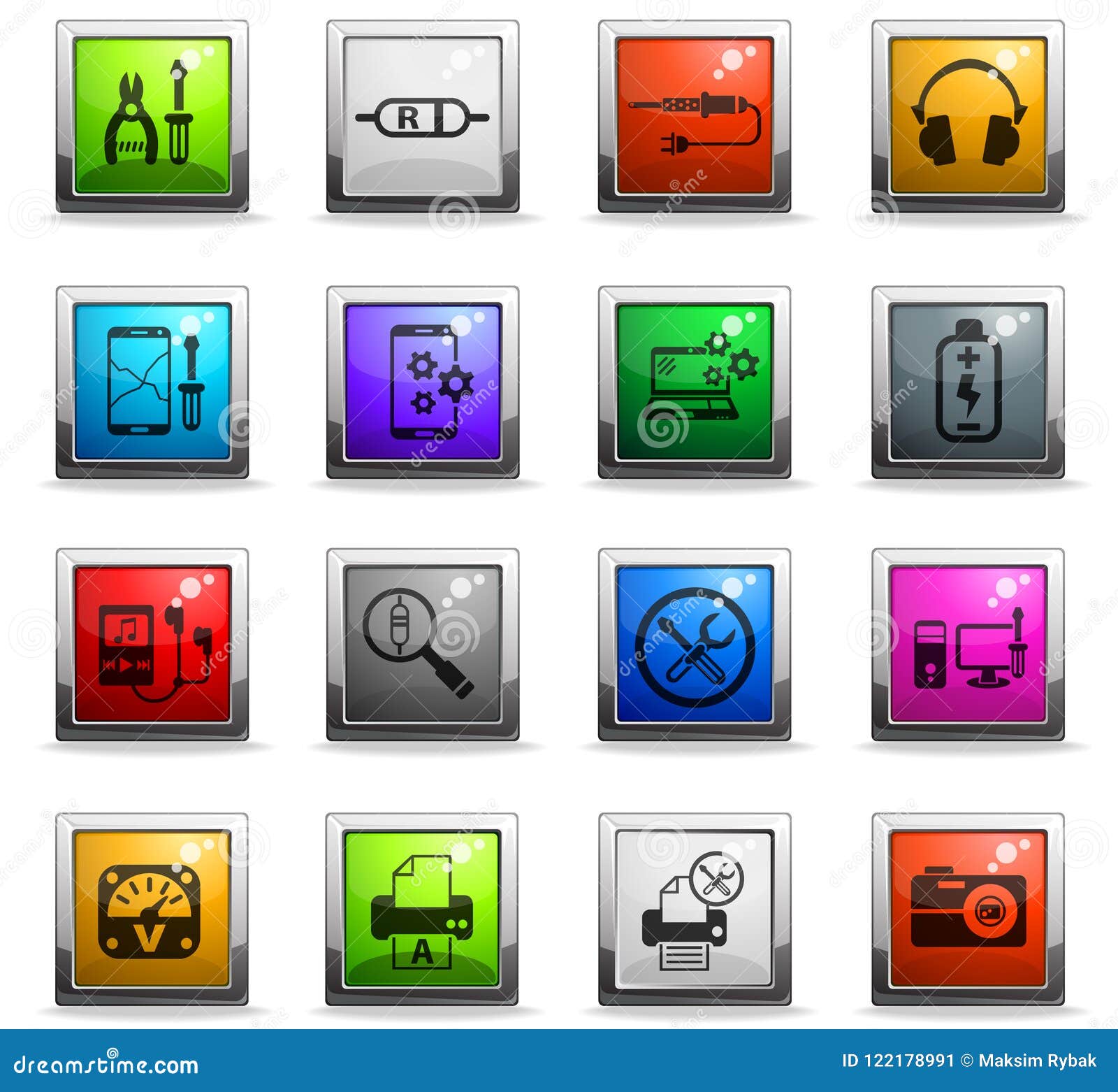 Electronics Repair Icon Set Stock Vector - Illustration of resistor ...
