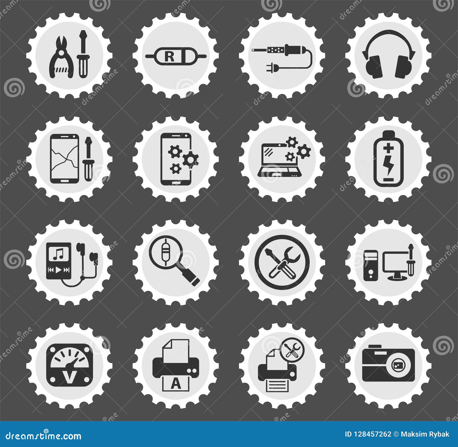 Electronics Repair Icon Set Stock Vector - Illustration of symbol, mark ...