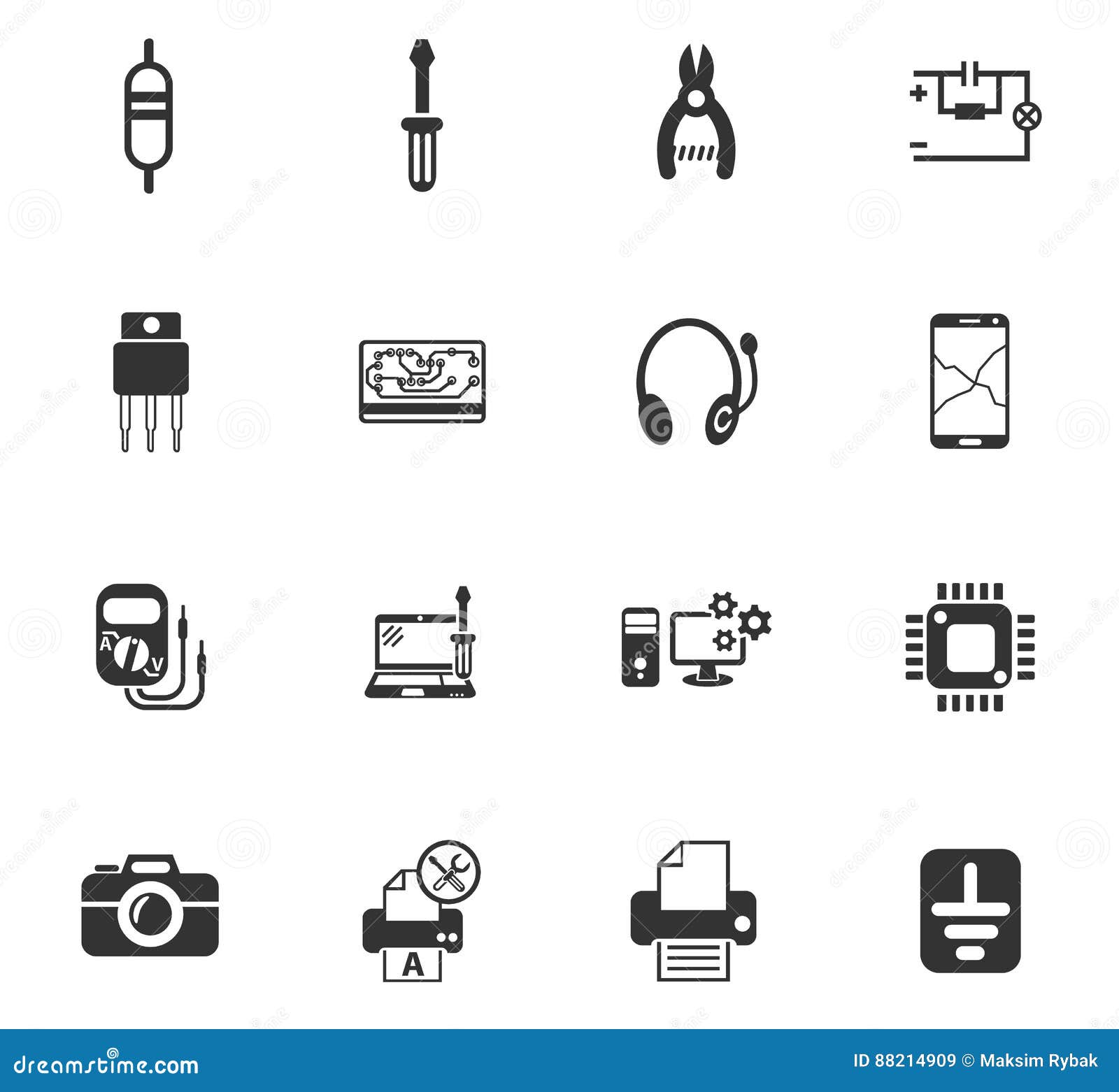 Electronics Repair Icon Set Stock Vector - Illustration of gearwheels ...