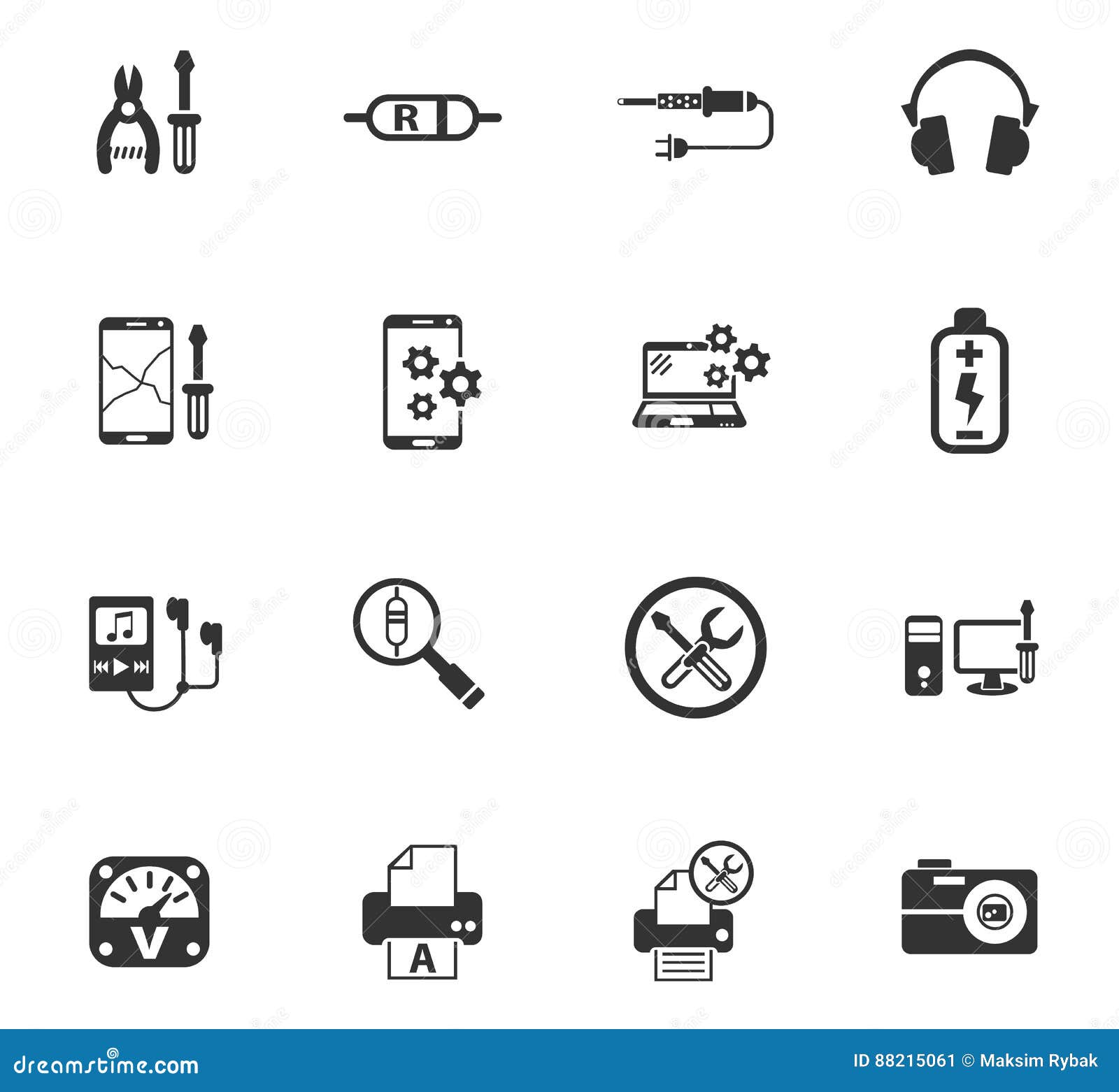 Electronics Repair Icon Set Stock Vector - Illustration of vector ...