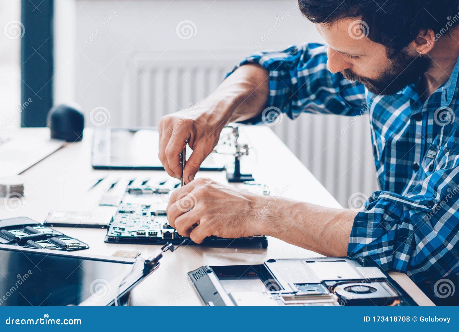 Electronics Repair Shop Laptop Components Tools Stock Photo - Image of ...