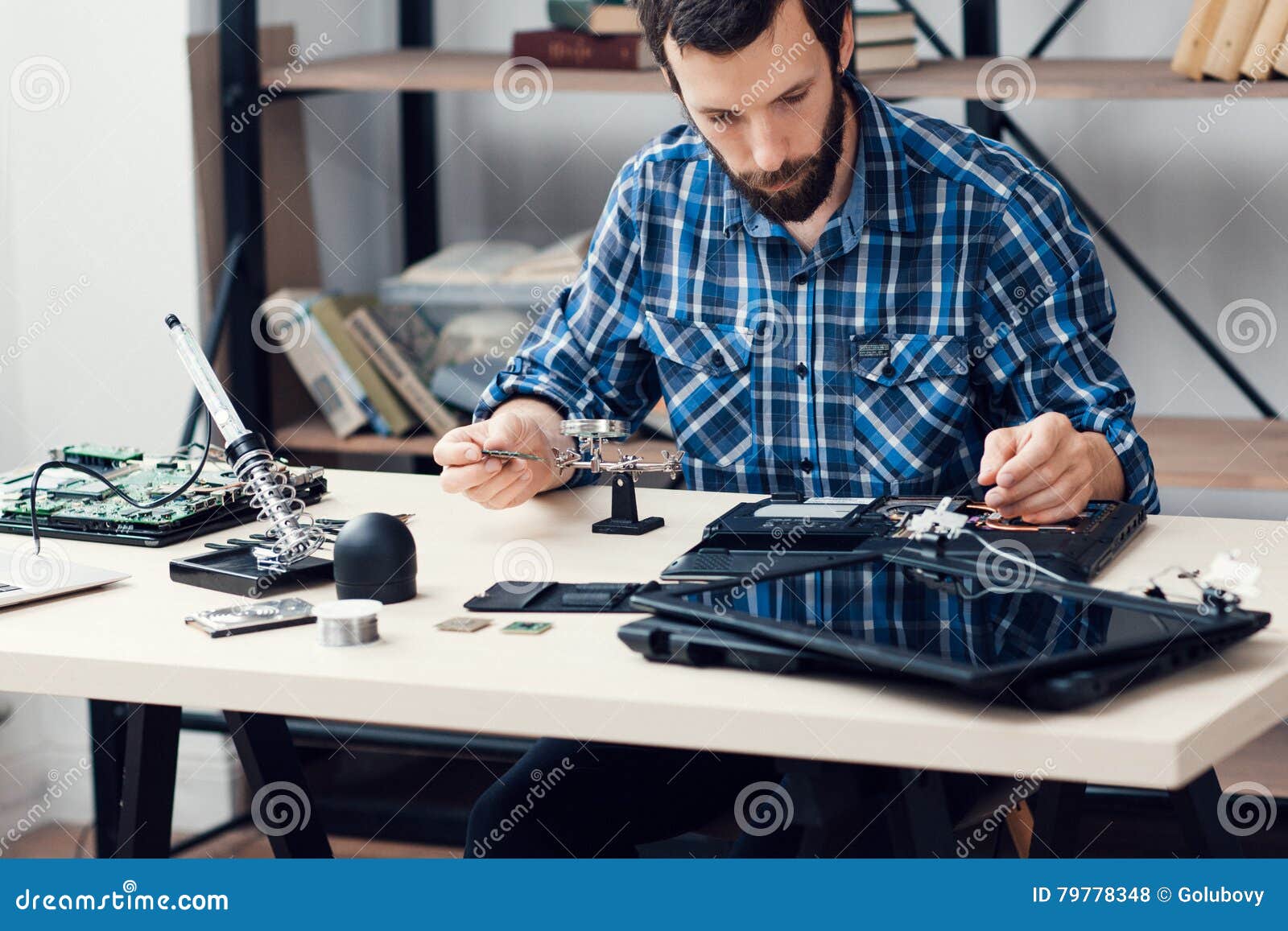Electronics Repairman Workplace Stock Photo - Image of power, assembly ...