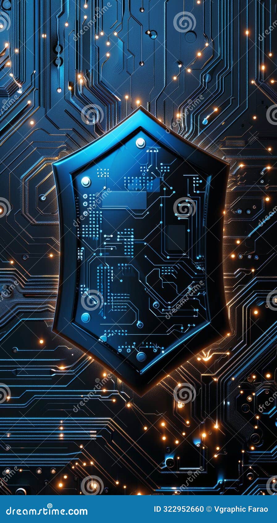 Electronics Security Shield on Circuit Board, Glowing Connections ...