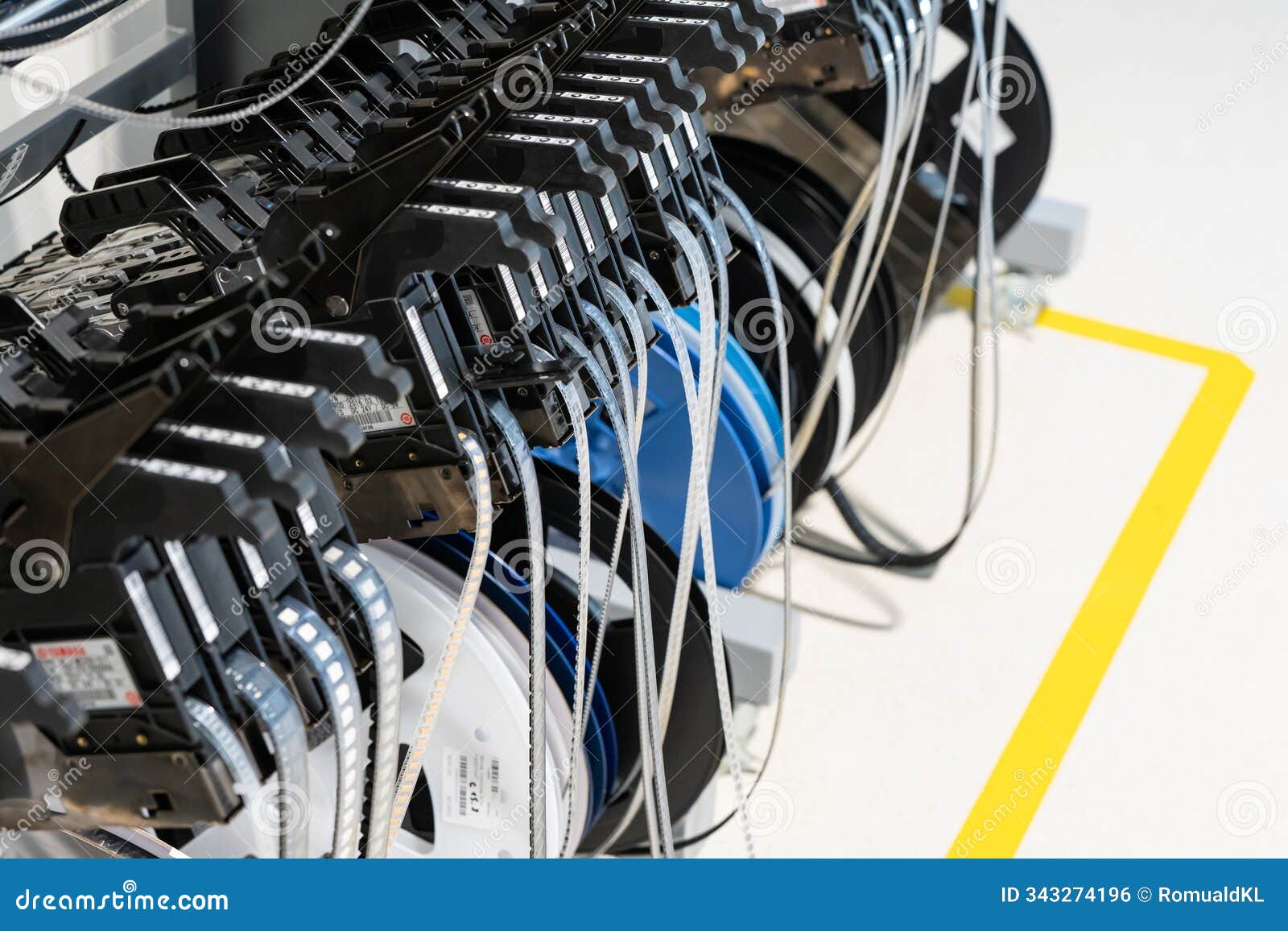 Electronics SMT Reel Components and Feeders on the Assembly Line Stock ...