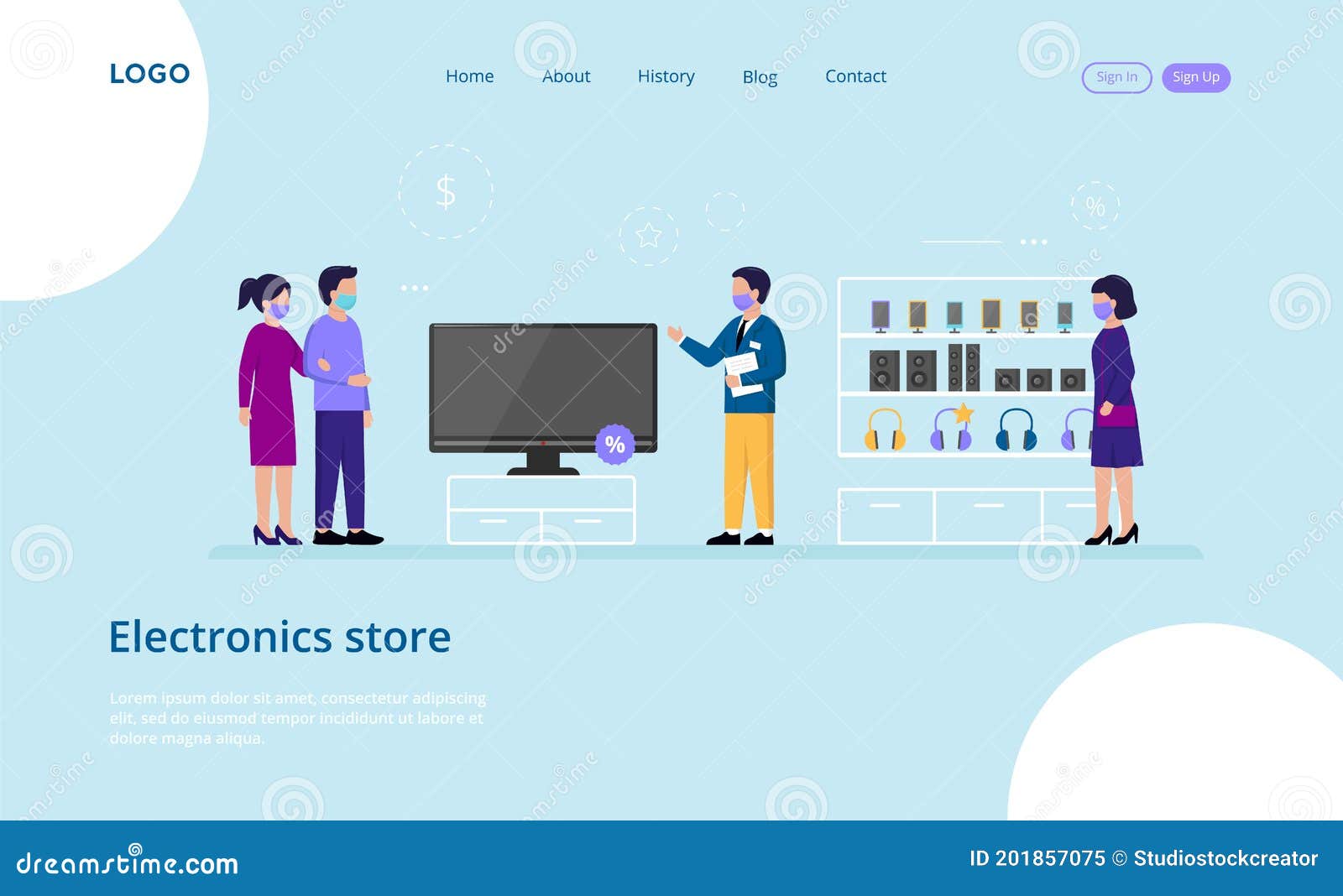 Electronics Store Vector Illustration in Cartoon Flat Style with ...