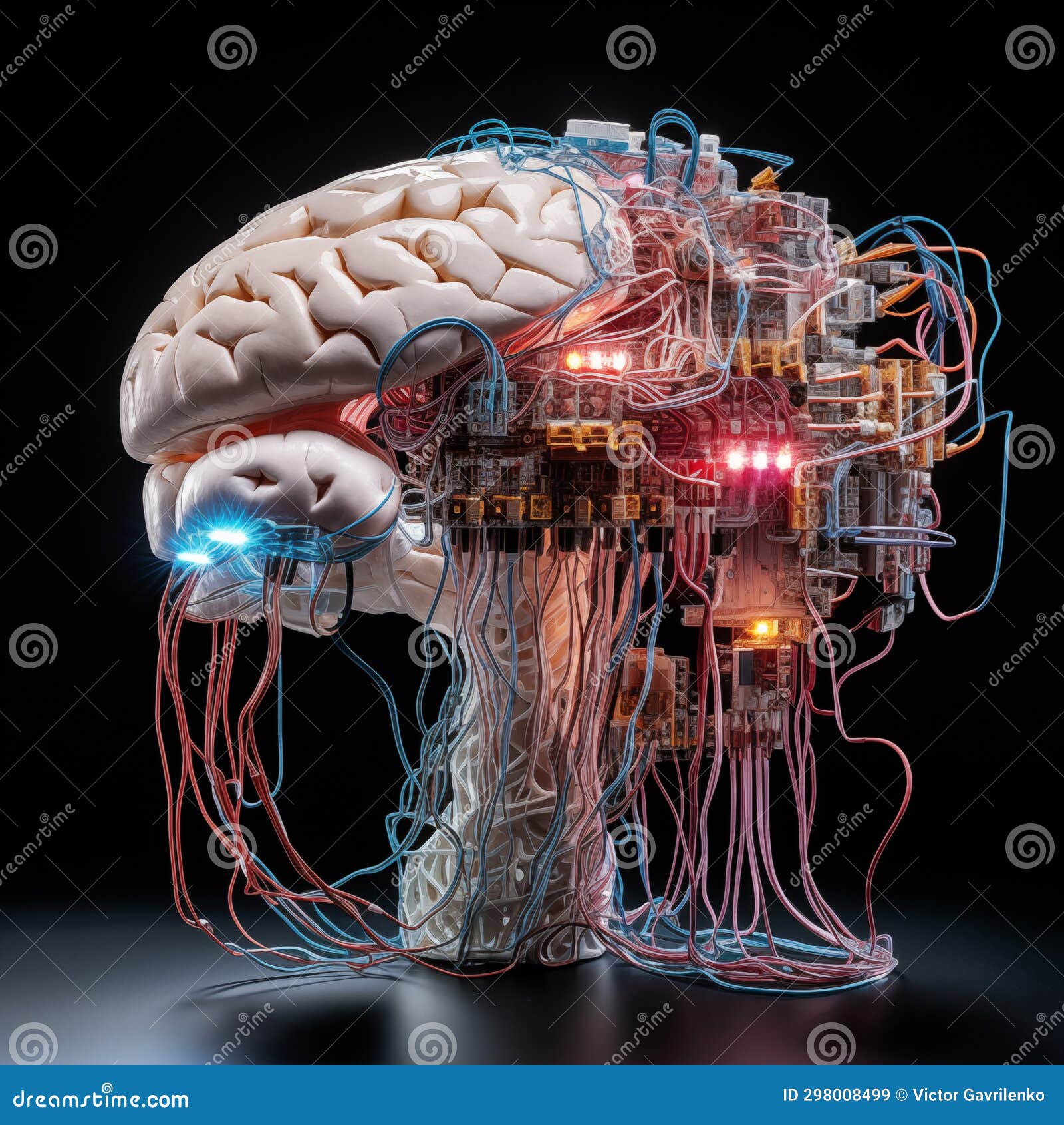 The Brain is Absorbed by Electronics, AI Stock Illustration ...