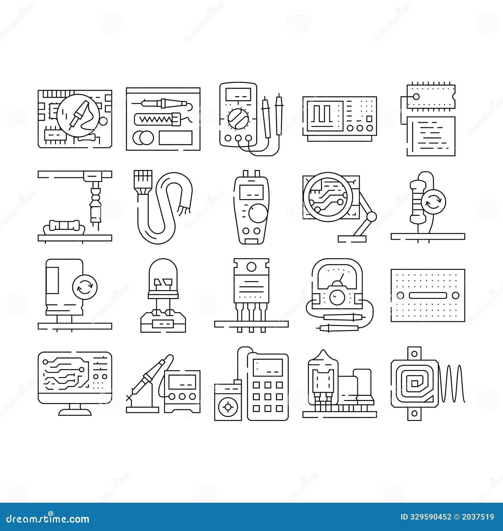 Electronics Technician Industry Icons Set Vector Stock Illustration - Illustration of equipment ...