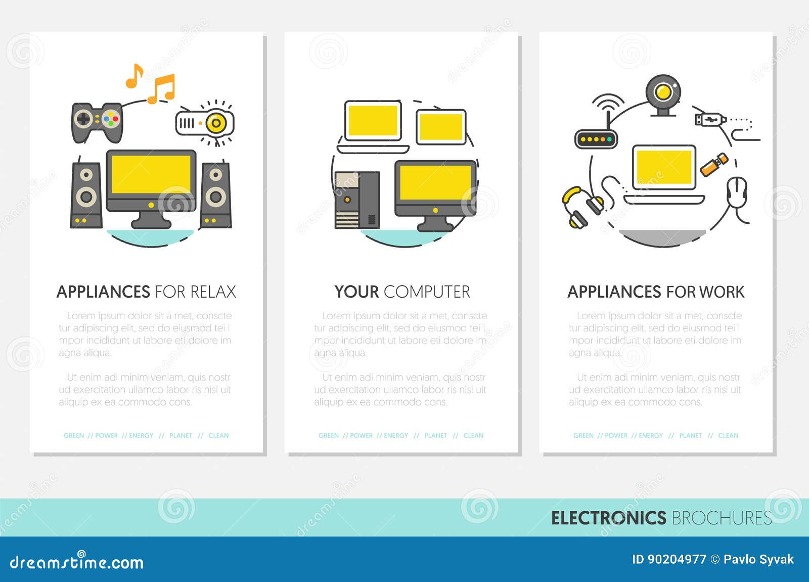 Electronics Technology Business Brochure Template with Thin Line Icons ...