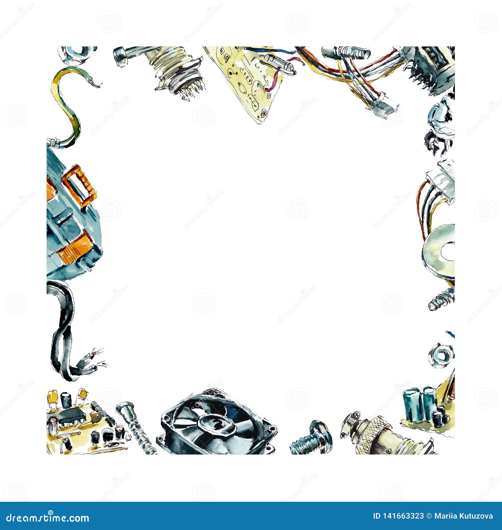 Electronics. Watercolor Sketch. Hand Drawn Illustration Stock ...