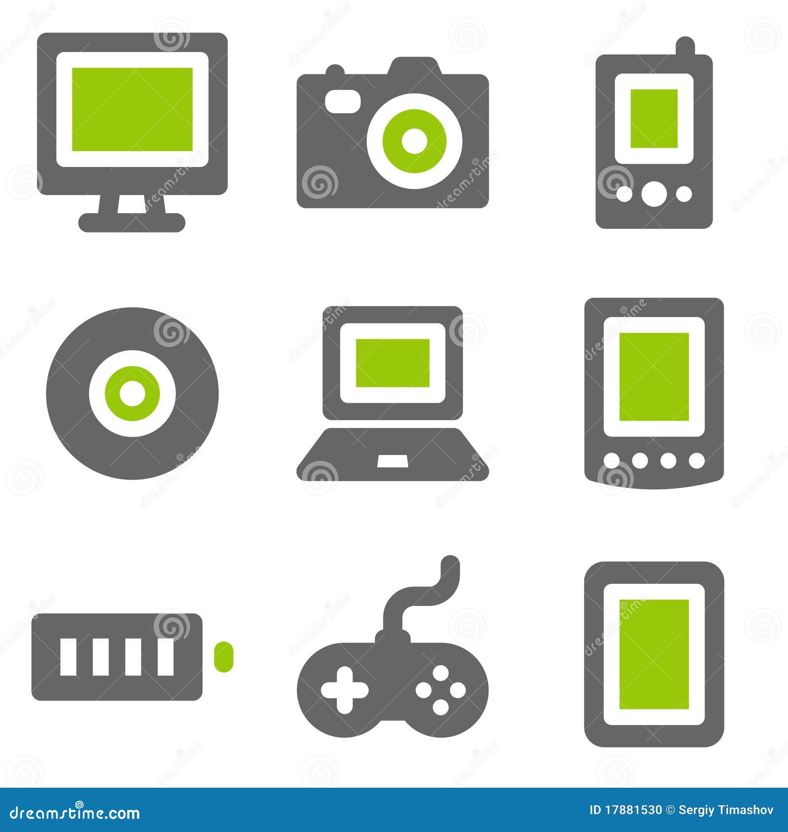 Electronics Web Icons, Green Grey Solid Icons Stock Vector ...