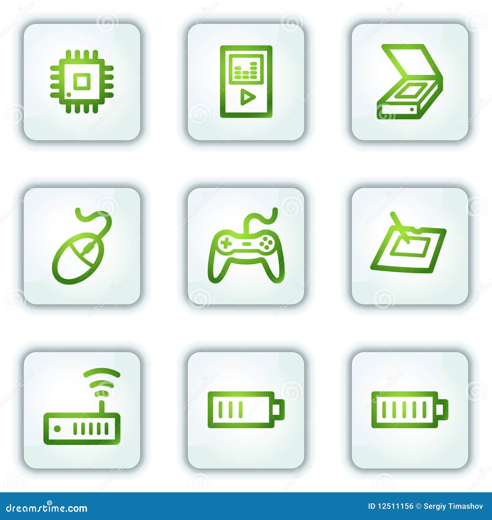 Electronics Web Icons Set 2, White Square Buttons Stock Vector ...