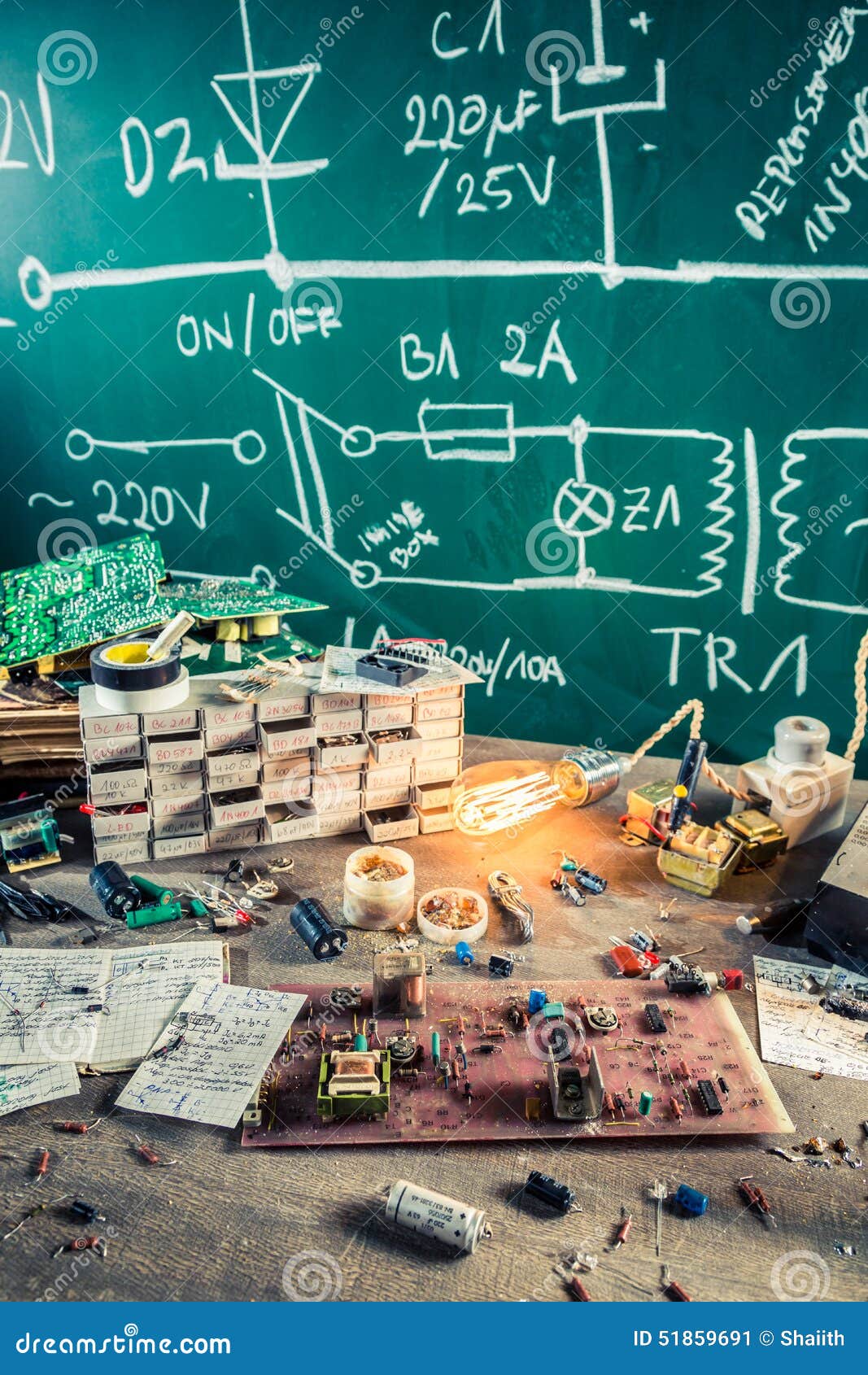 Electronics Workplace in School Lab Stock Image - Image of resistor ...