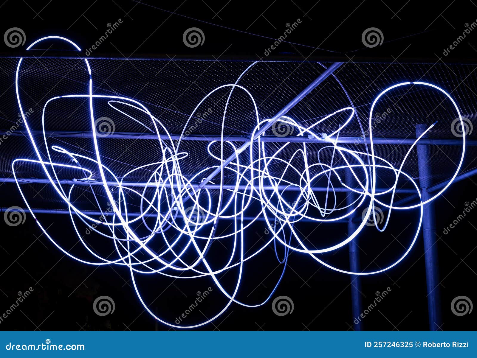 Electrons Flux As a Spaghetti Light Beams is Illuminated White. Bright ...