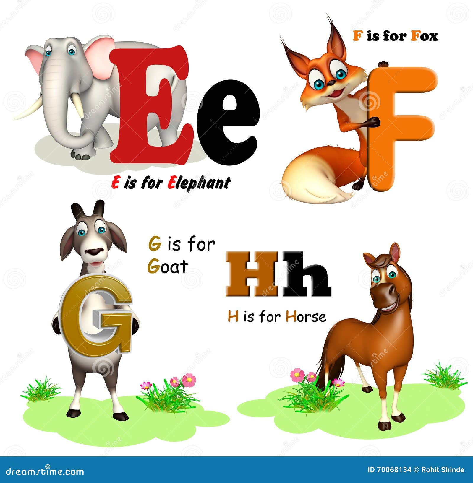 Elefant, Fox, Ziege Und Pferd Mit Alphabate Stock Abbildung ...