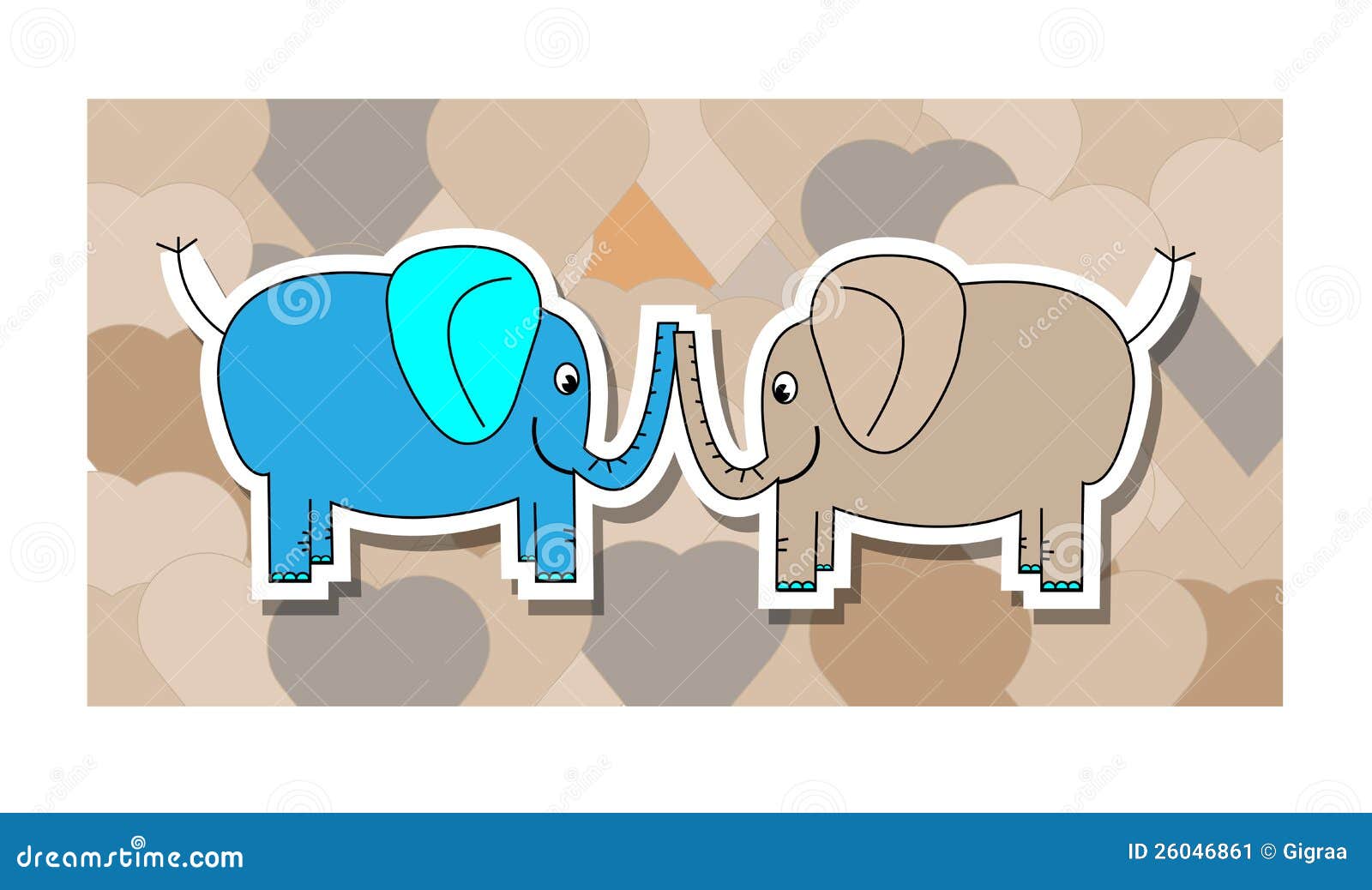 Elefante Azul E Cor-de-rosa Com Corações Ilustração do Vetor ...