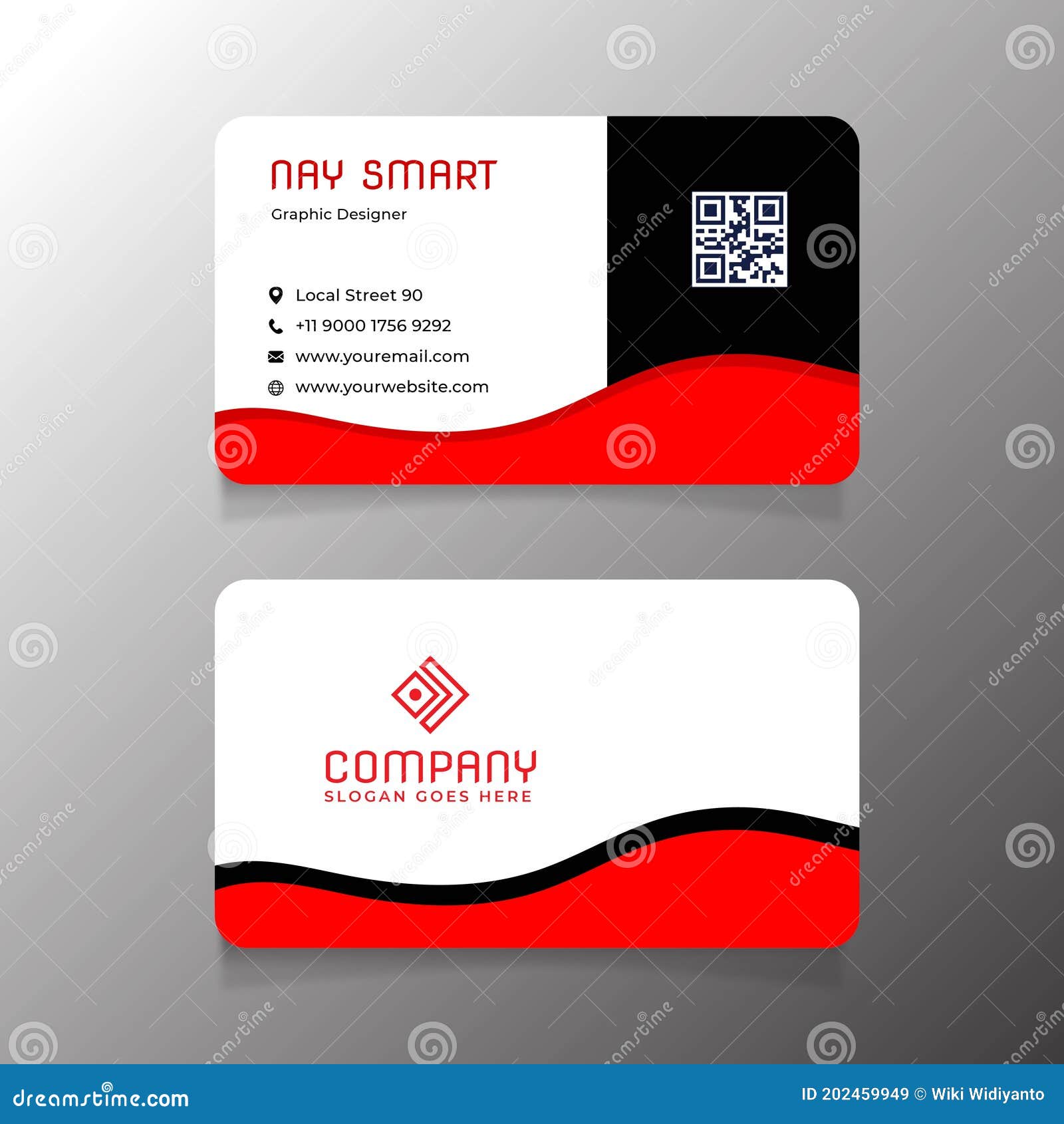 Elegan Red White Business Card with QR Code Stock Vector - Illustration ...