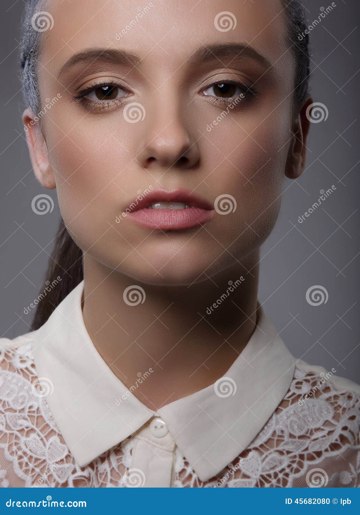 Elegance. Luxurious Charismatic Lady with White Lacy Collar Stock Photo ...