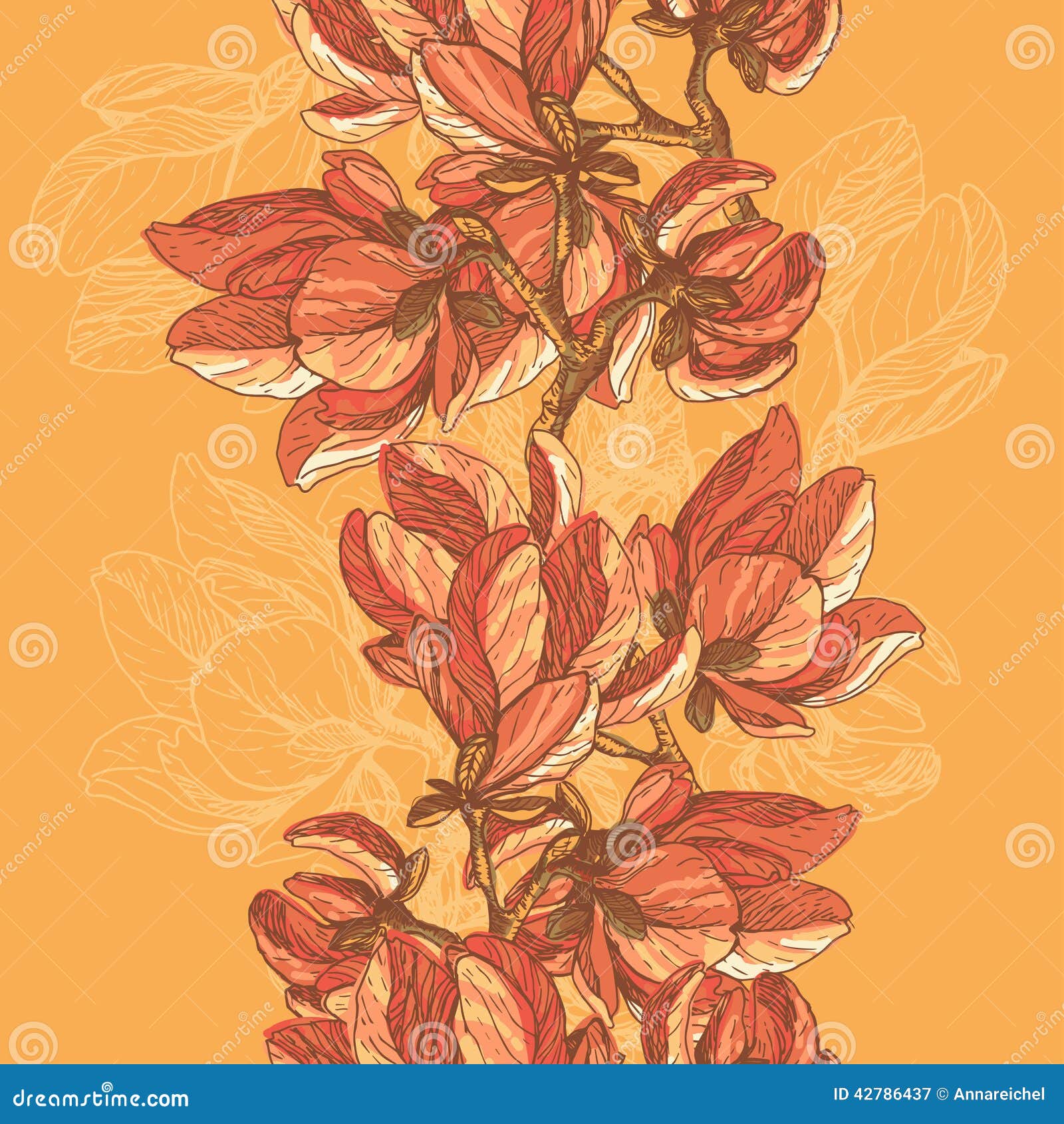 Elegance Magnolia Flowers Seamless Border Stock Vector - Illustration ...